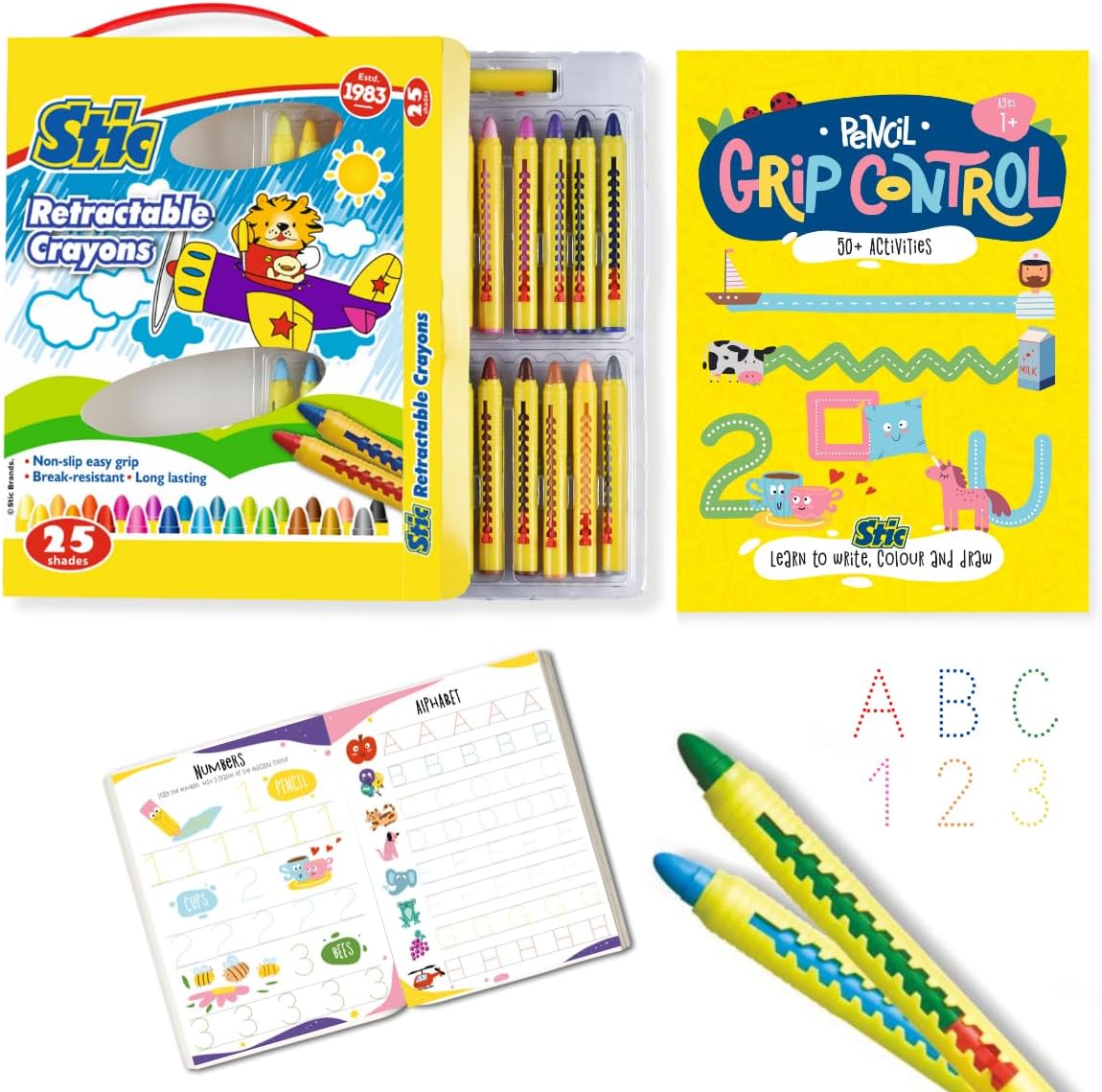 Stic 25 Retractable Crayons Pencil Control Colouring Book Toddler ...