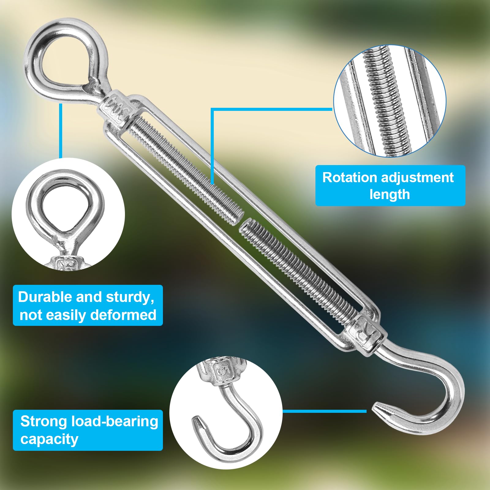 Snapklik.com : Seimneire 6 Pcs M10 Hook & Eye Turnbuckles 304 Stainless ...