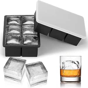 Large Ice Cube Tray with Lid for Whiskey Big Square Ice Cube Maker for ...