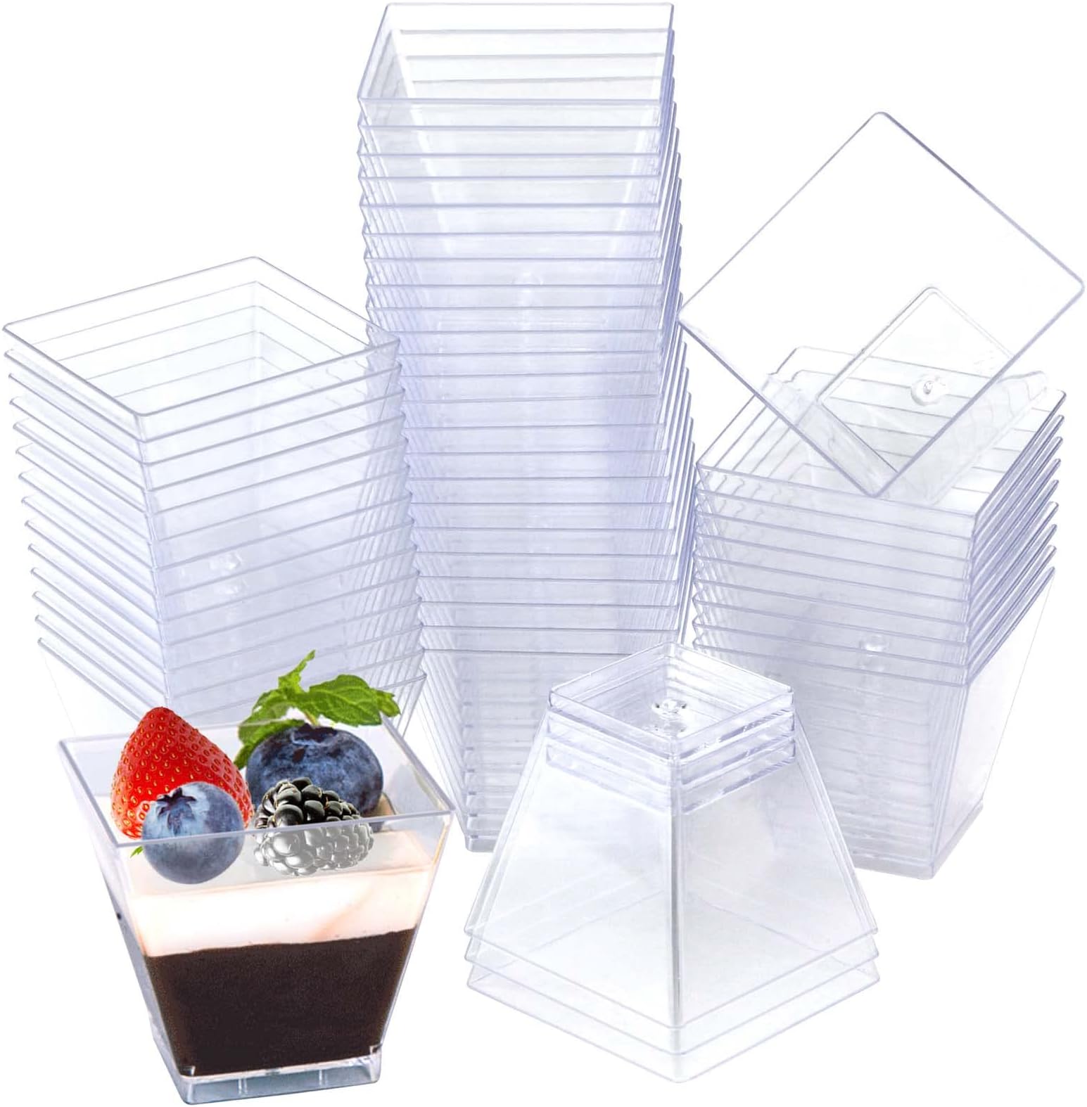 Amazon.com: Oomcu 100 Pack 2oz Small Square Clear Plastic Dessert Cups ...