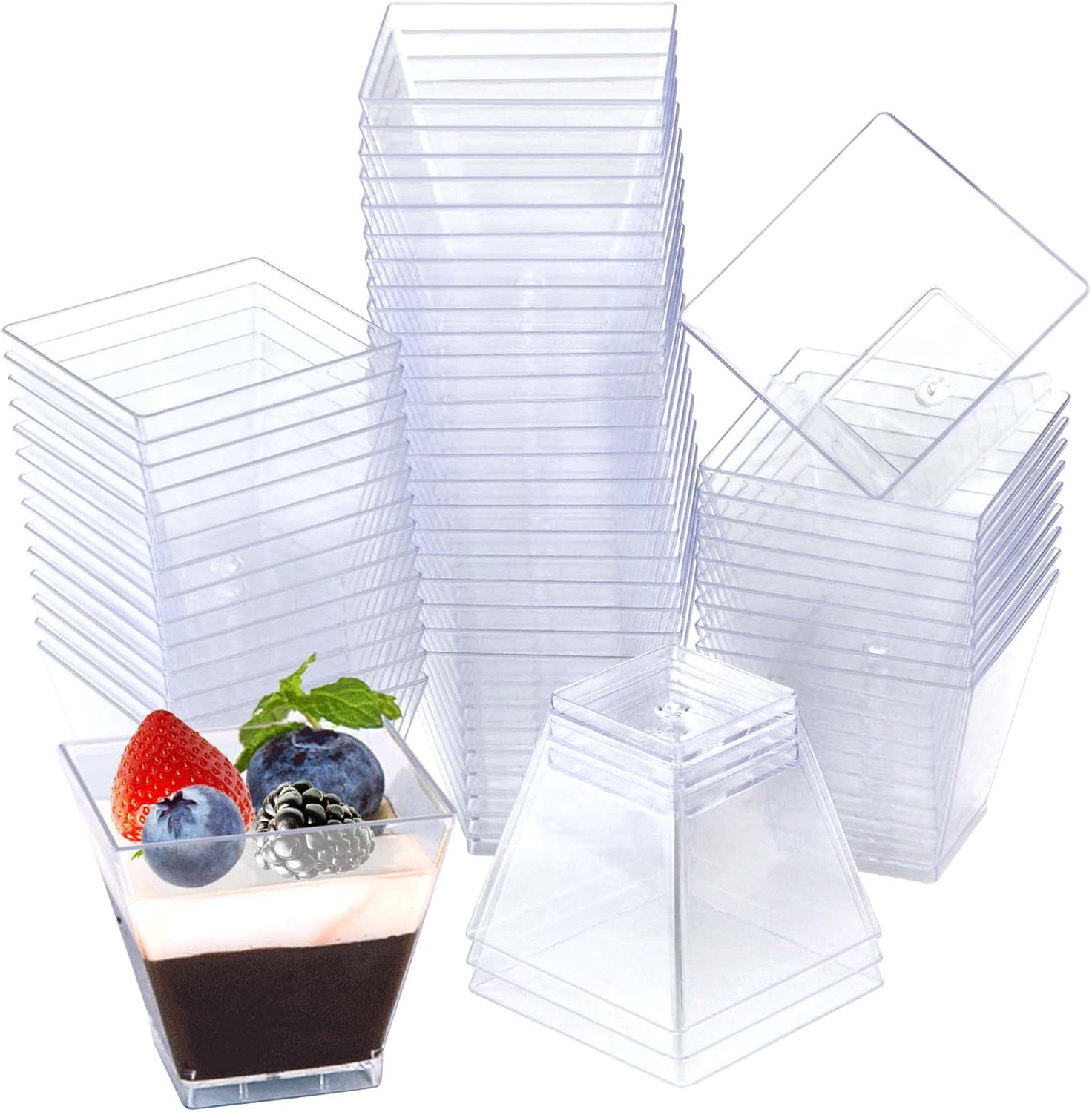 Amazon.com: Oomcu 100 Pack 2oz Small Square Clear Plastic Dessert Cups ...