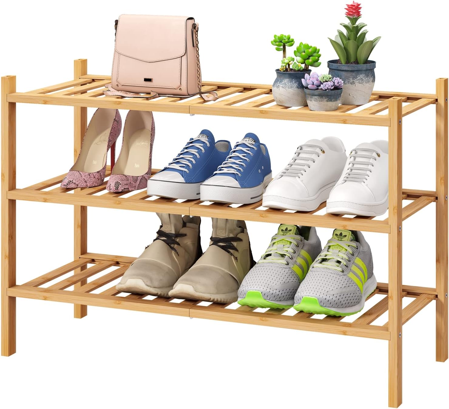 Amazon.com: BAMFOX 3-Tier Shoe Rack,Bamboo Stackable Shoe shelf Storage ...