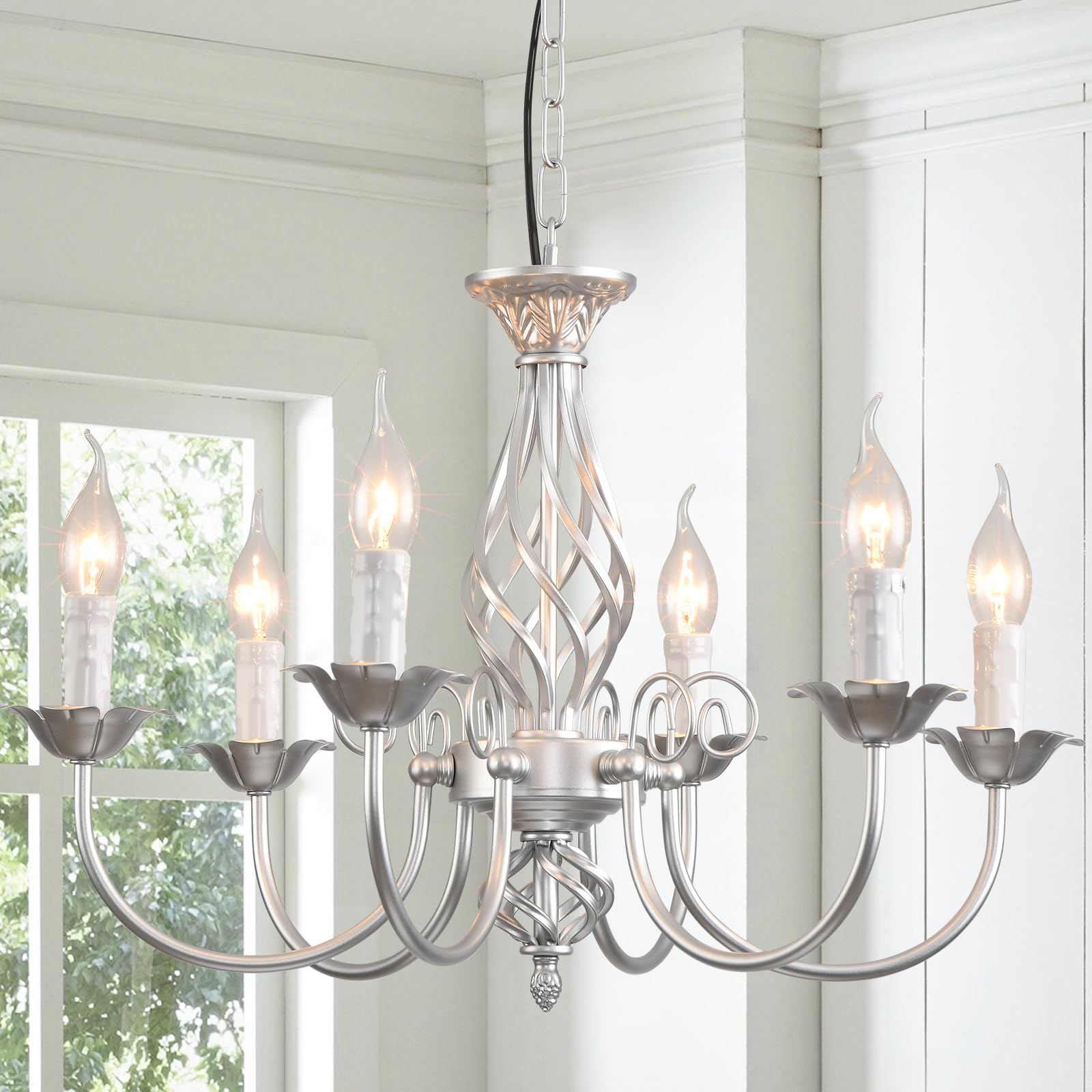 Jaycomey Sliver Farmhouse Candle Chandelier, 6-Light Rustic Industrial ...