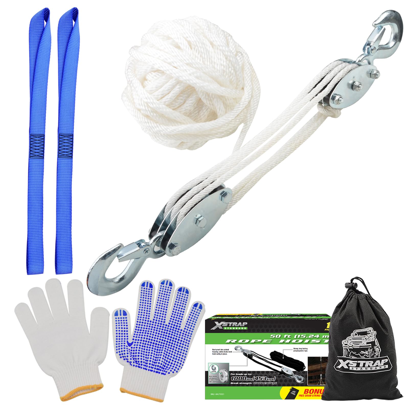 Amazon.com: XSTRAP STANDARD Rope Hoist Pulley System, 1000LB Block and ...