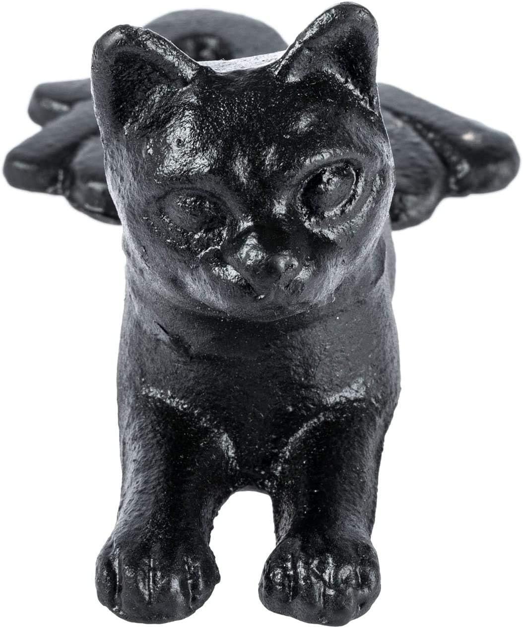 HOMESCAPES Door Stop Novelty 3D Cat Door Stopper Black Cast Iron Finish ...