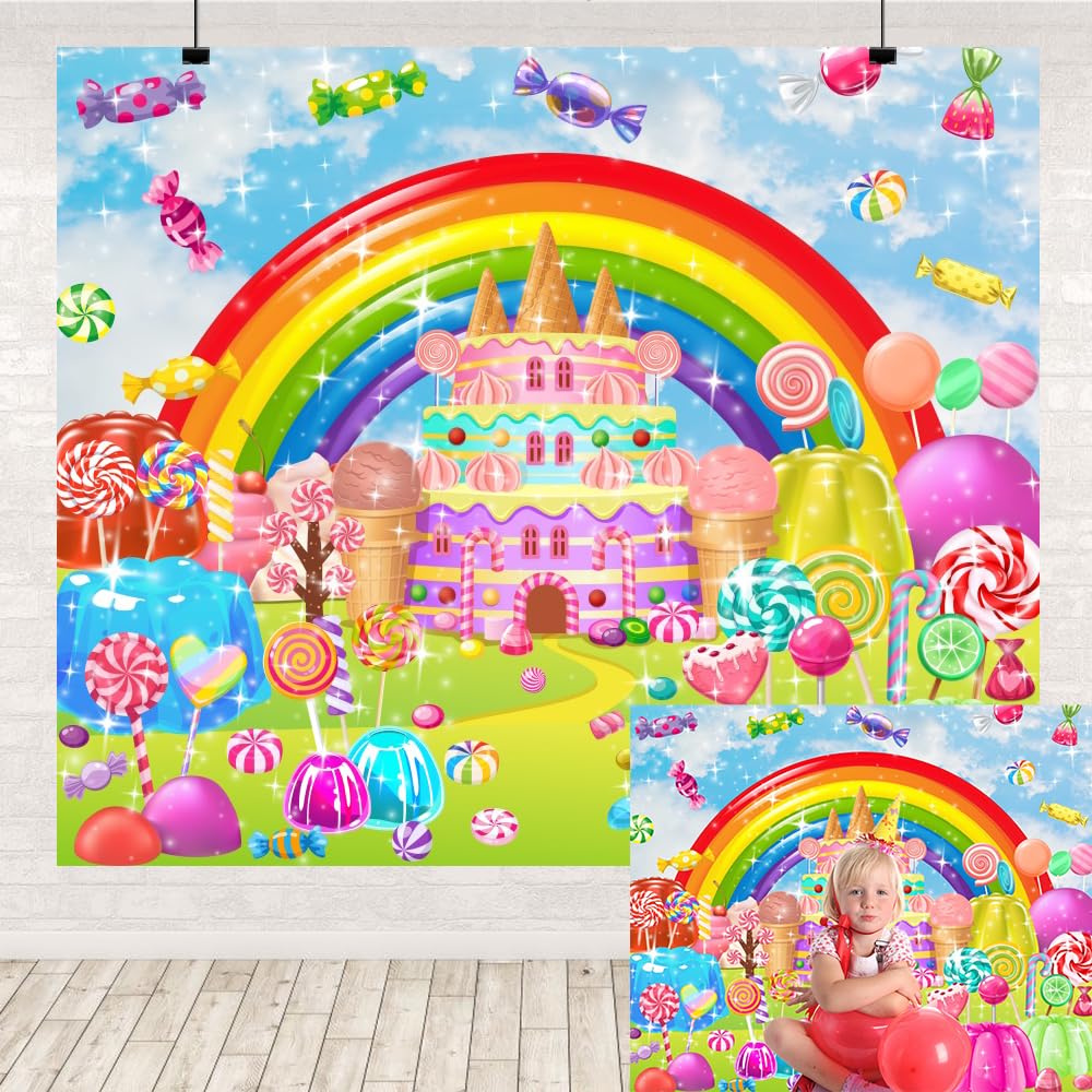 Amazon.com : Candyland Backdrop Sweet Cartoon Rainbow Lollipop Candy ...