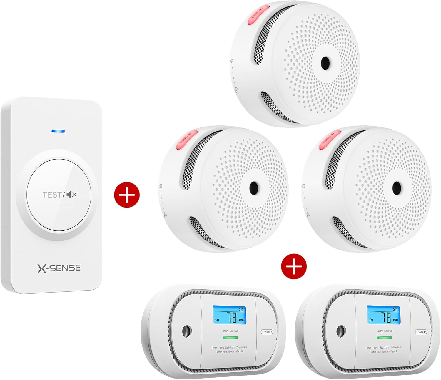 X-Sense Wireless Interconnected Smoke Detector Fire Alarm XS01-WR (3 ...