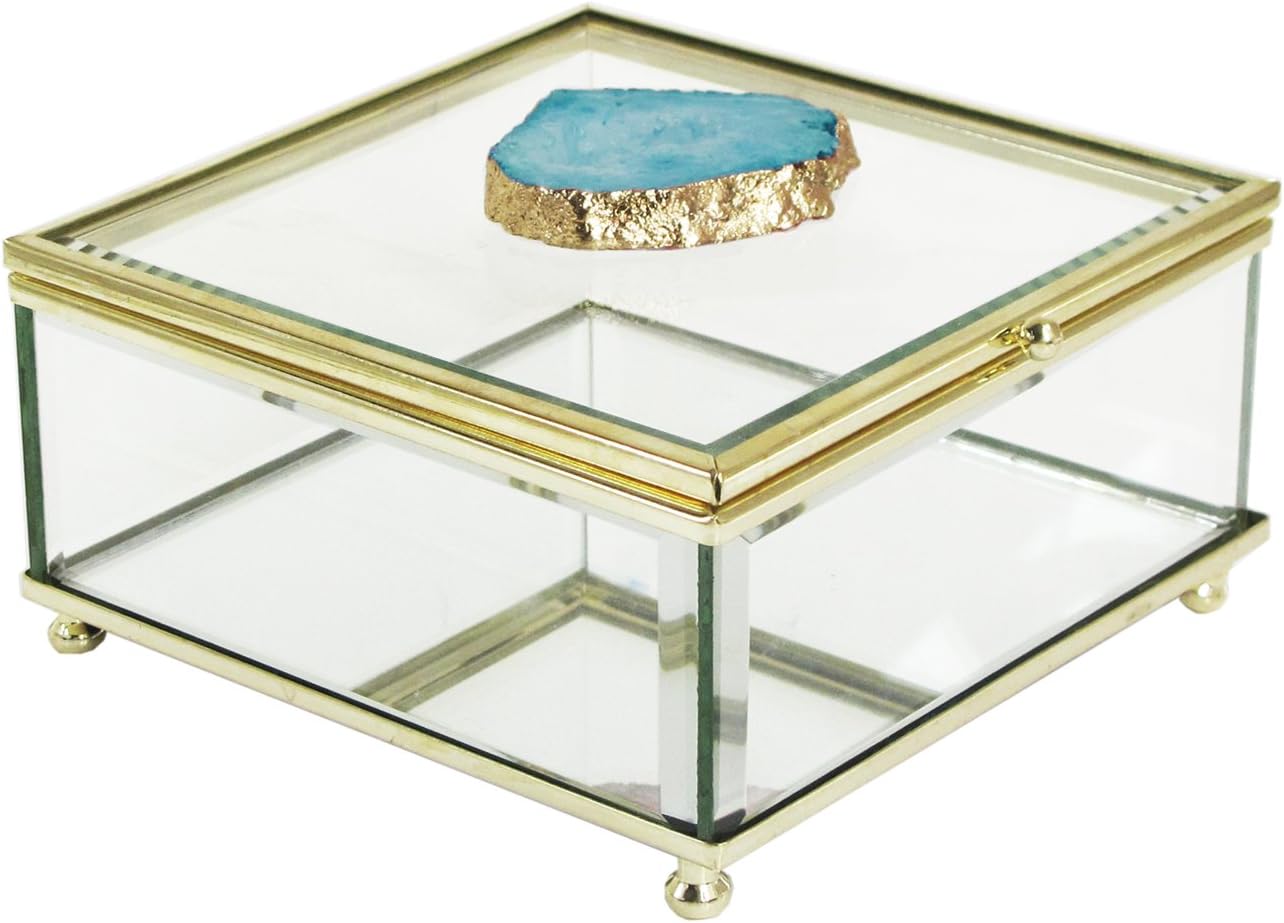 Amazon.com: American Atelier Agate Glass Storage Box, Teal/Gold : Home ...