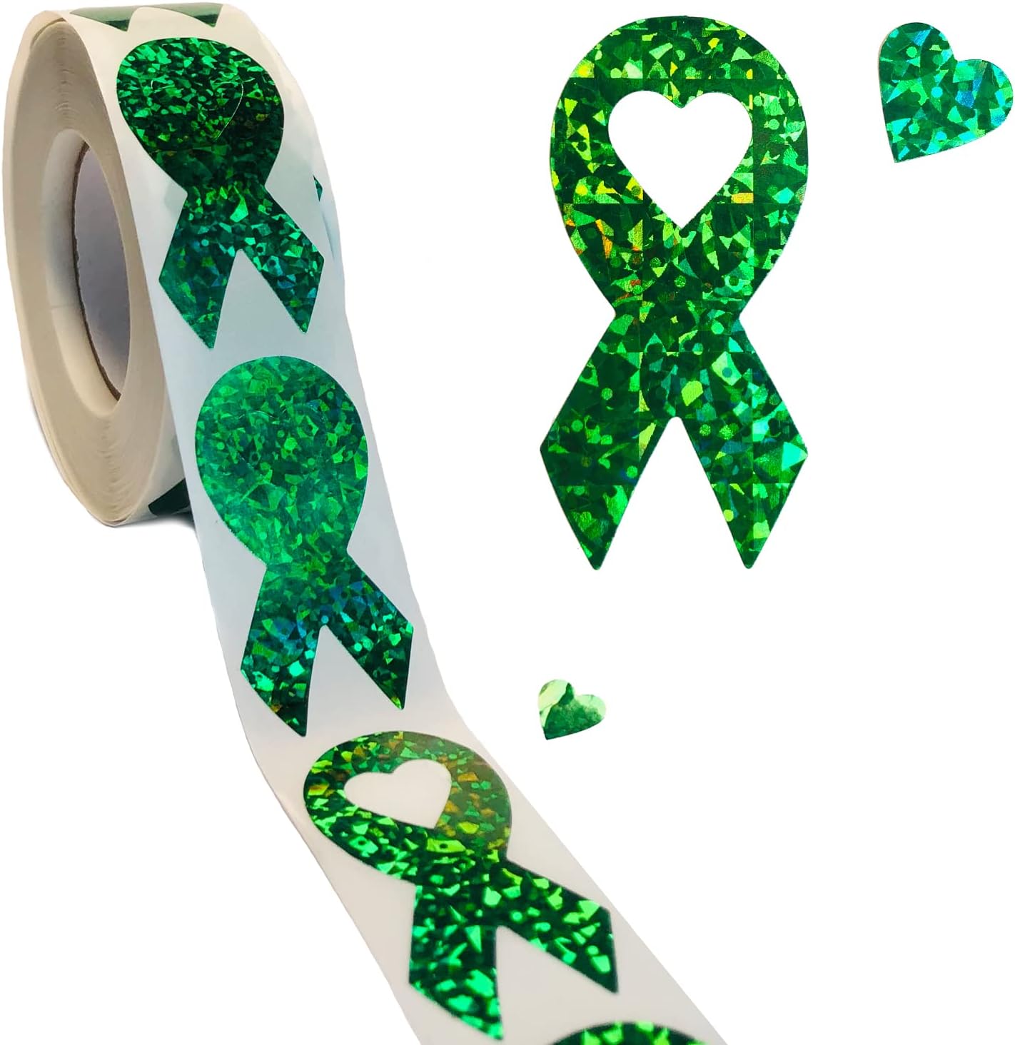 Amazon.com: 500 Pcs Glitter Green Ribbon Sticker Bulk Mental Health ...