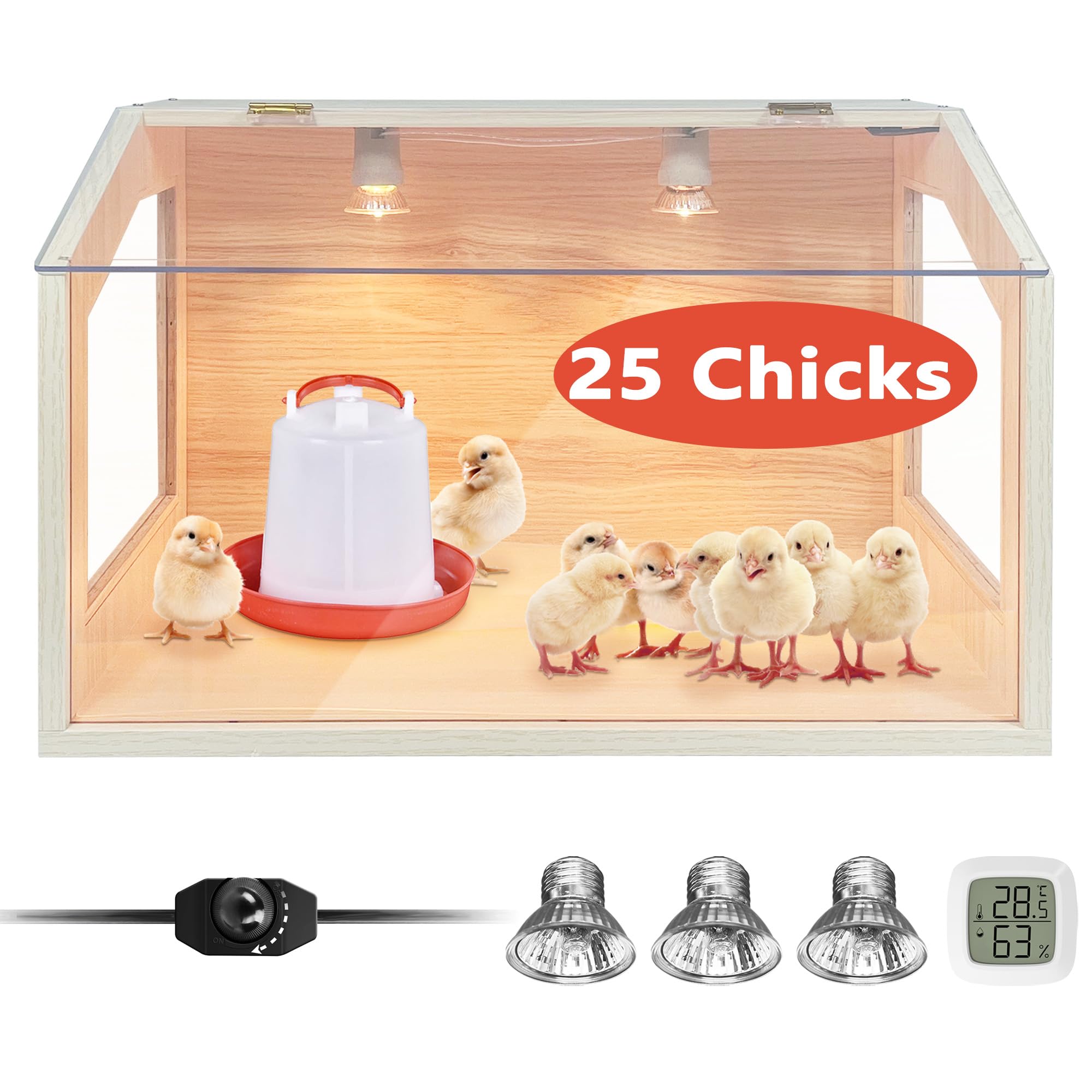 Brooder Box for Chicks, 25 Chicken Brooder Box with 2 Heat Lamps, Chick ...
