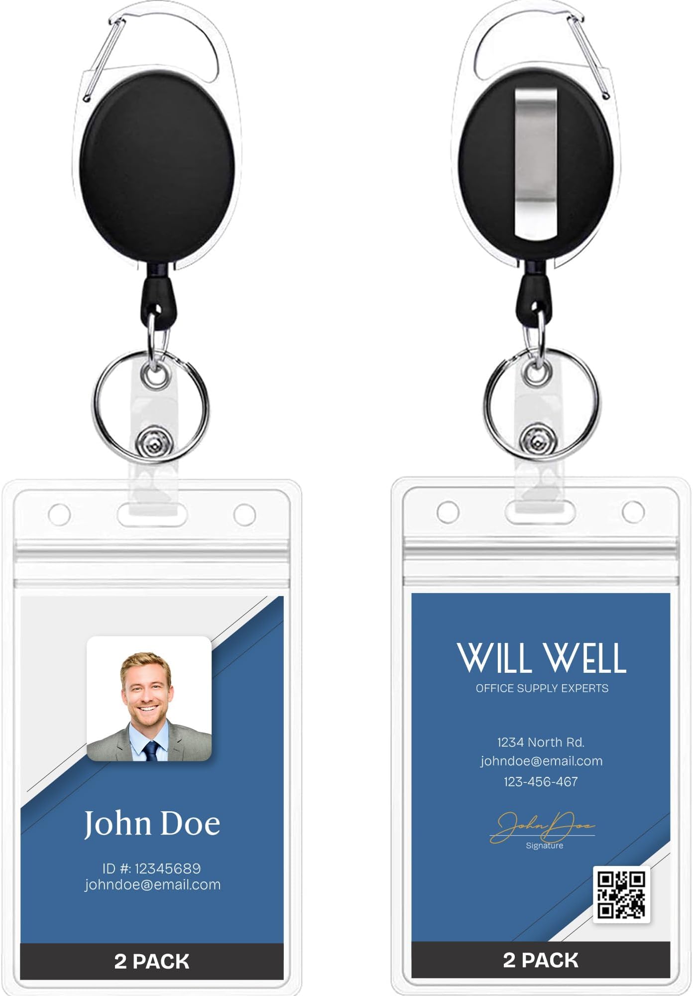 2 Pack ID Badge Holder with Clip Badge Reels Retractable Heavy Duty ...