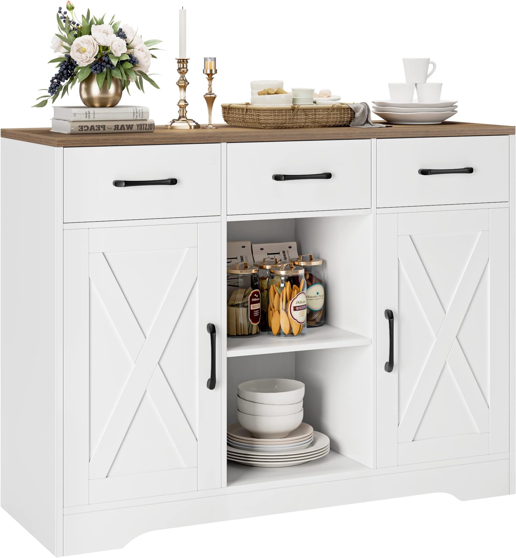 Amazon.com: Farmhouse Coffee Bar Cabinet, 58 Inch Kitchen Buffet ...
