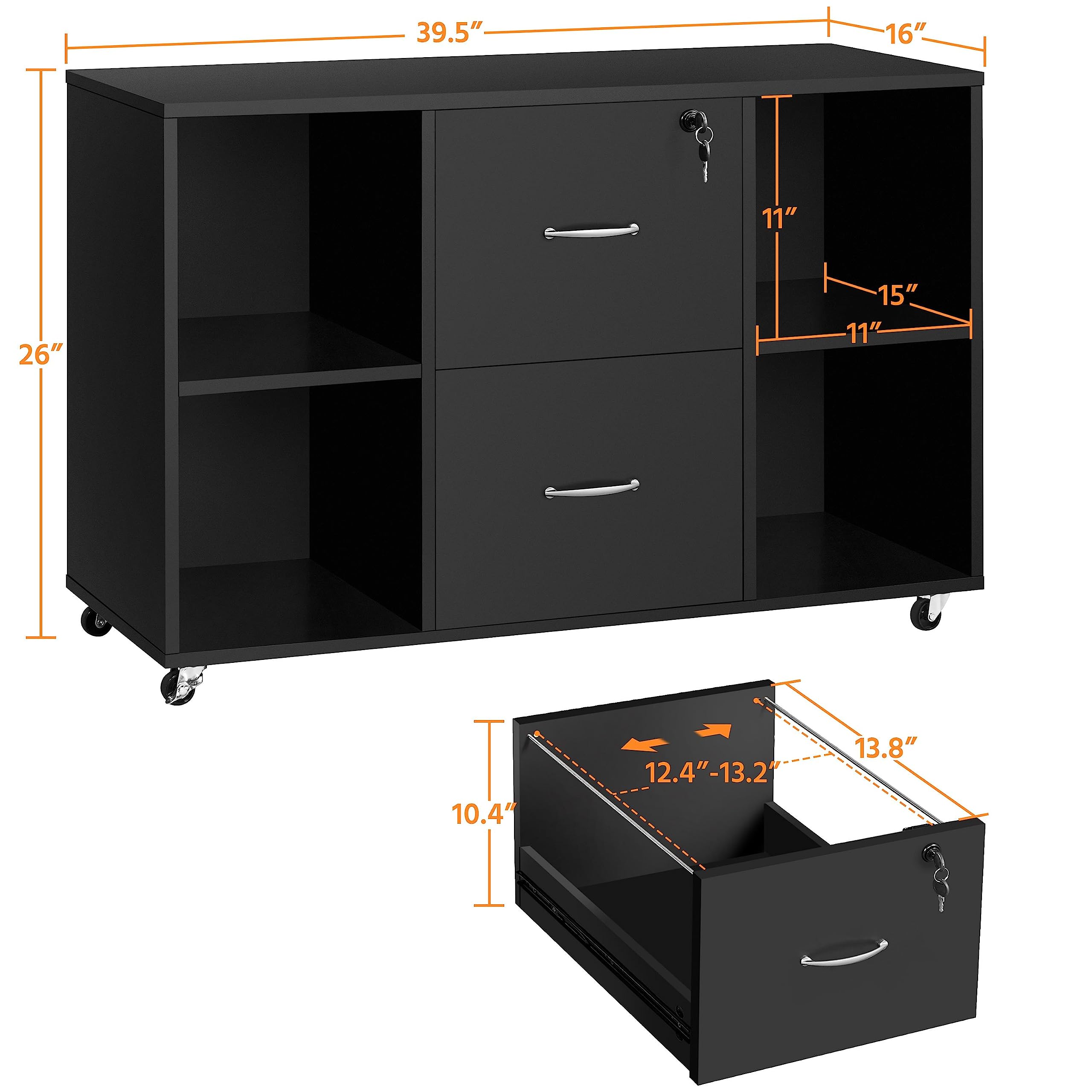 Snapklik.com : Yaheetech Black File Cabinet Large Mobile Storage ...