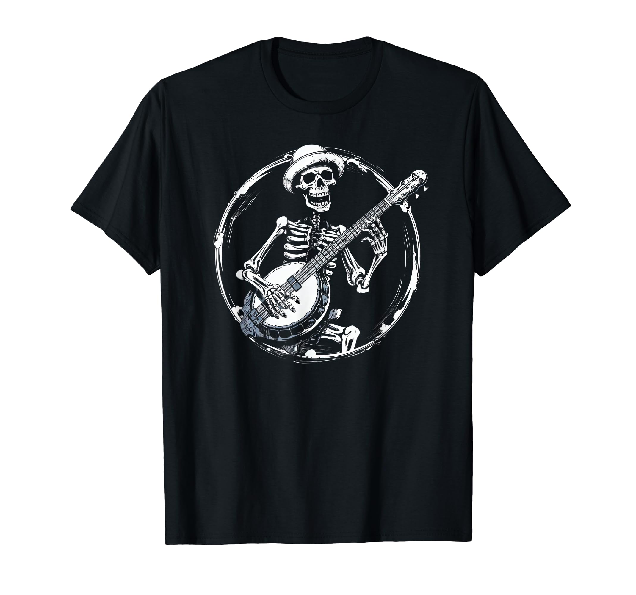 Amazon.com: skeleton playing banjo Funny Bluegrass Style T-Shirt ...