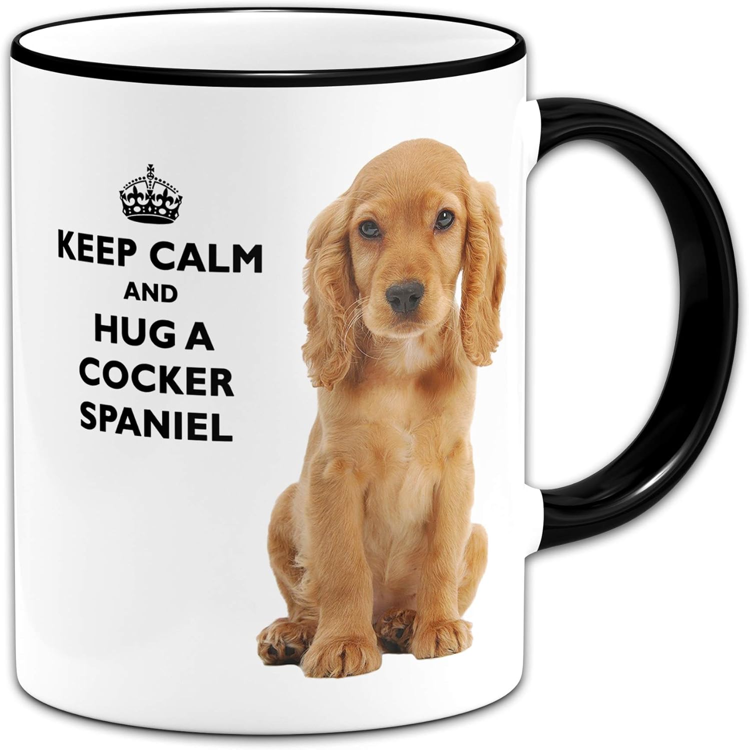 Keep Calm and Hug A Cocker Spaniel (Golden) - Gift Mug + Black Handle ...