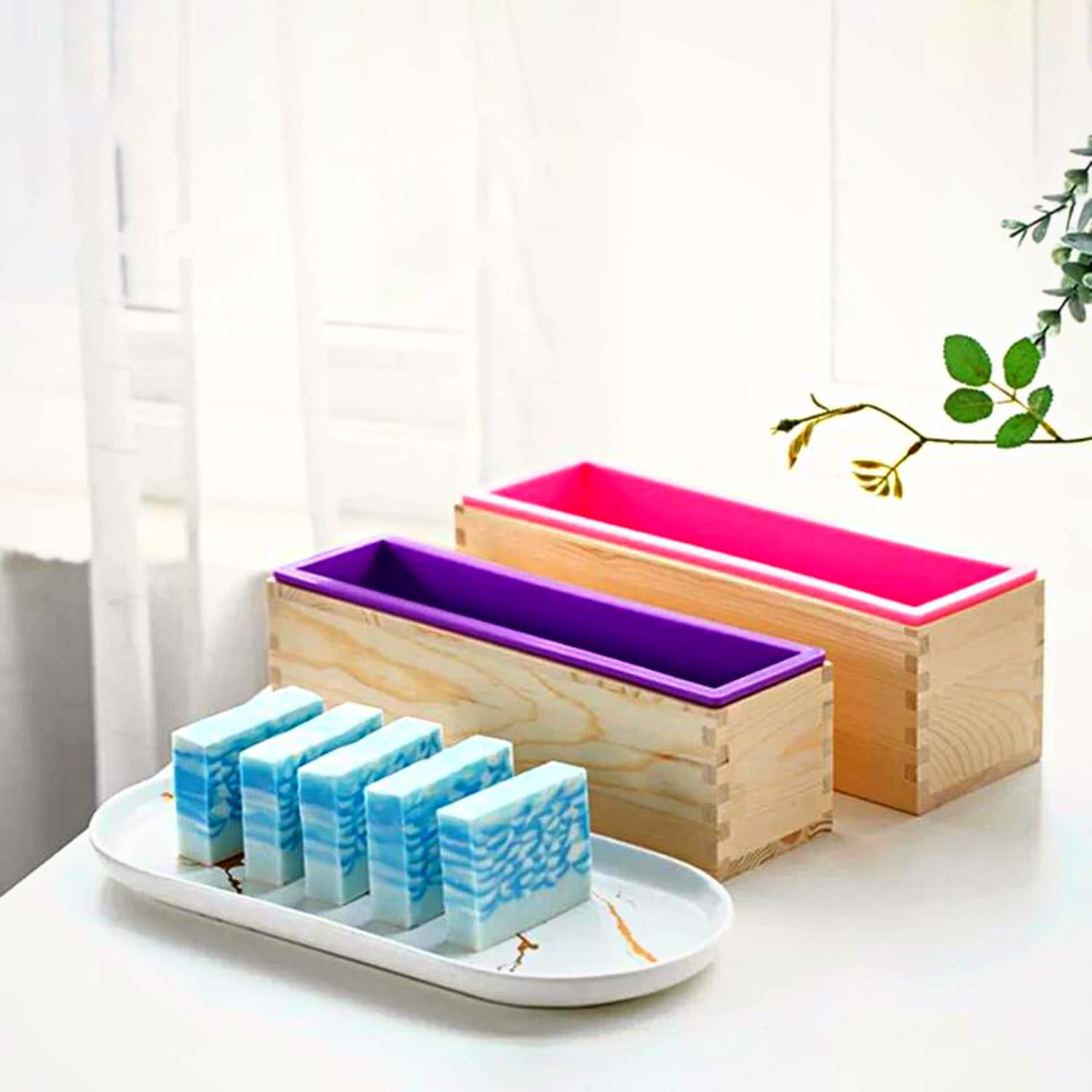 MoldBerry Silicone Loaf Soap Mould With Wooden Box Flexible Rectangular ...