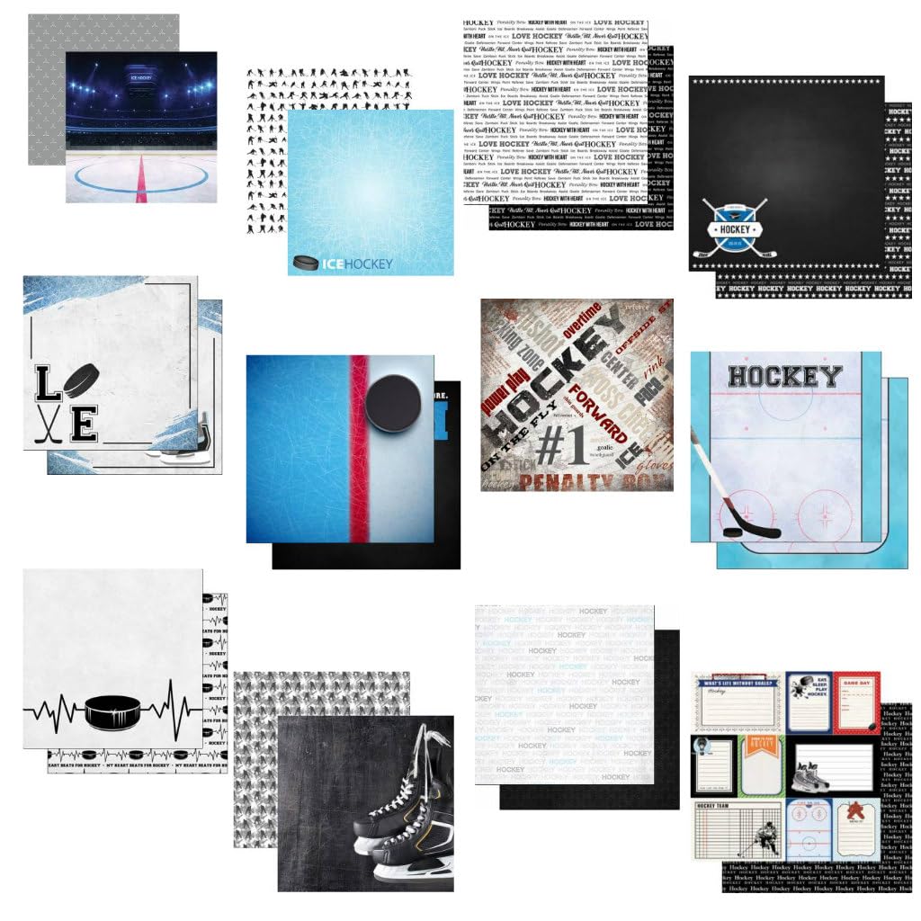 Amazon.com: Custom Bundle - 12 Hockey Themed 12" x 12" Scrapbook Papers ...