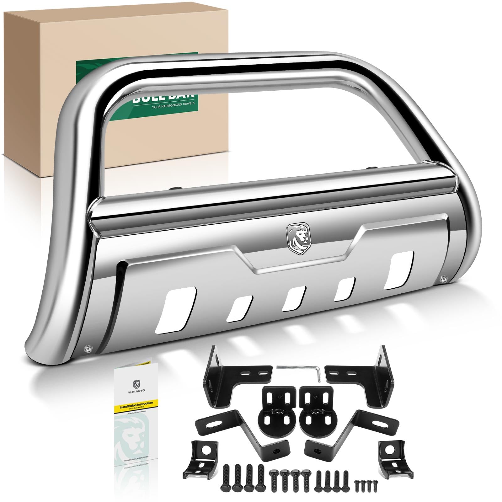 Amazon.com: YHTAUTO 3.5" Bull Bar Push Bar with Skid Plate Light Mount ...