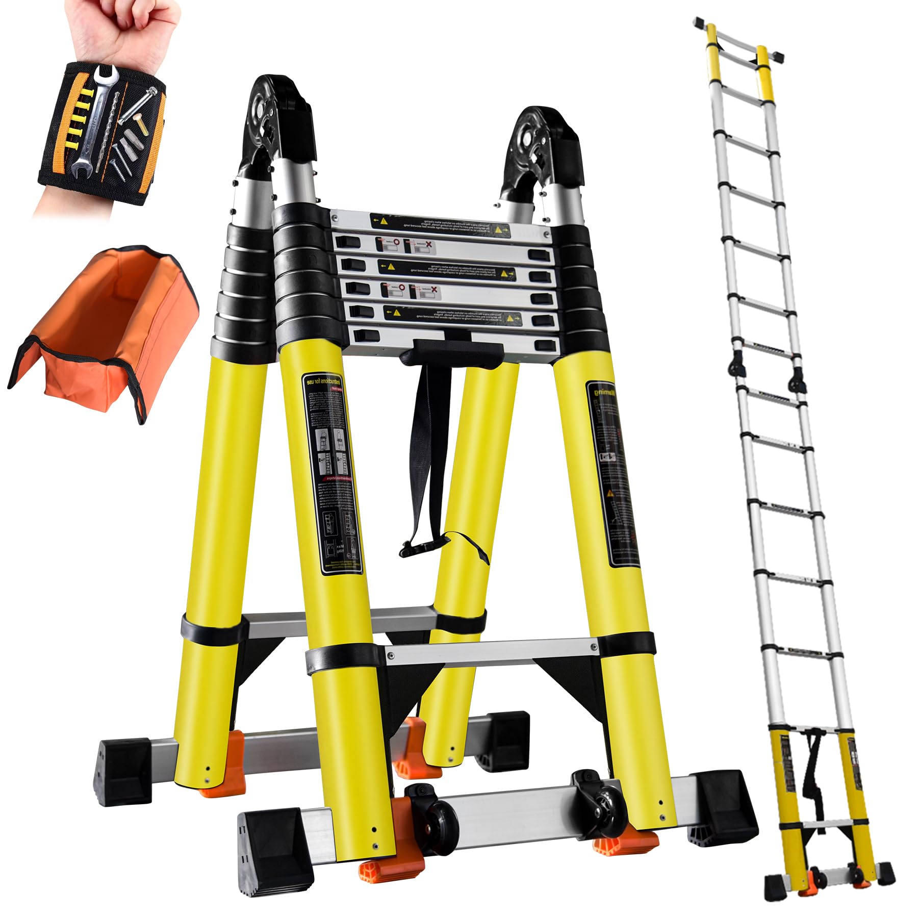 Buy 18FT Telescoping A Frame Ladder Portable Aluminum Extension Ladder ...