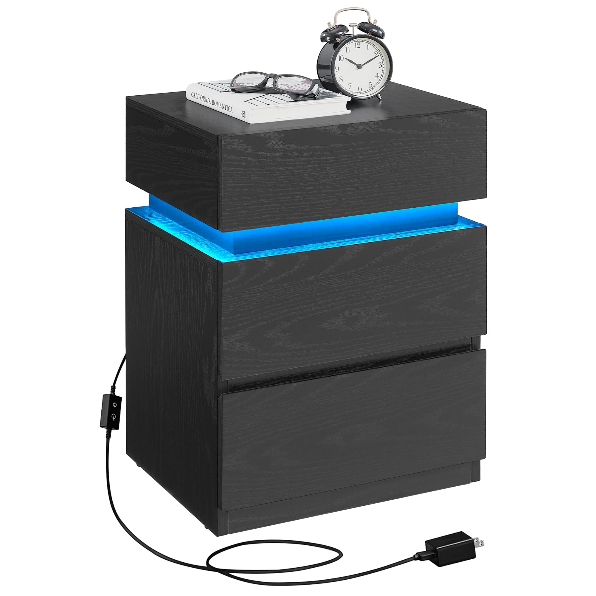 Amazon.com: VASAGLE Nightstand with LED Lights, Adjustable Light Colors ...
