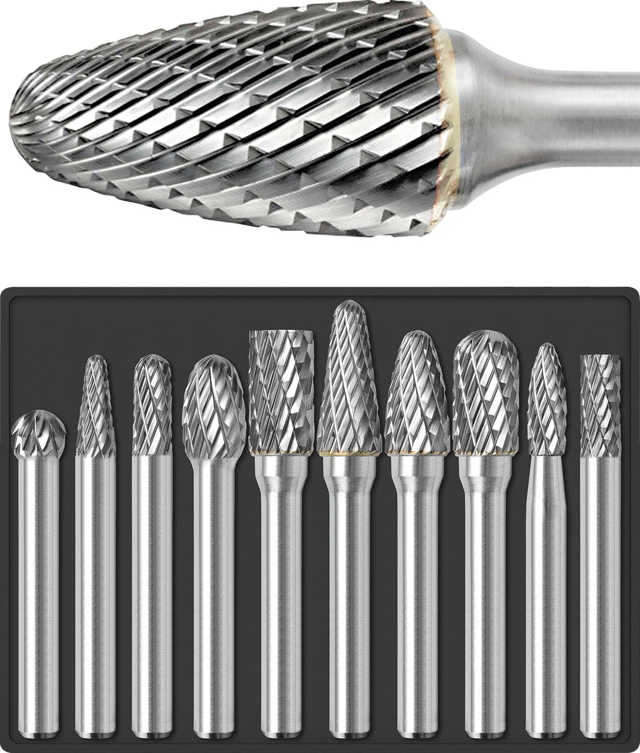 Mars-Rock Carbide Burr Set 1/4" Shank 10PCS w/Wood Base Die Grinder ...