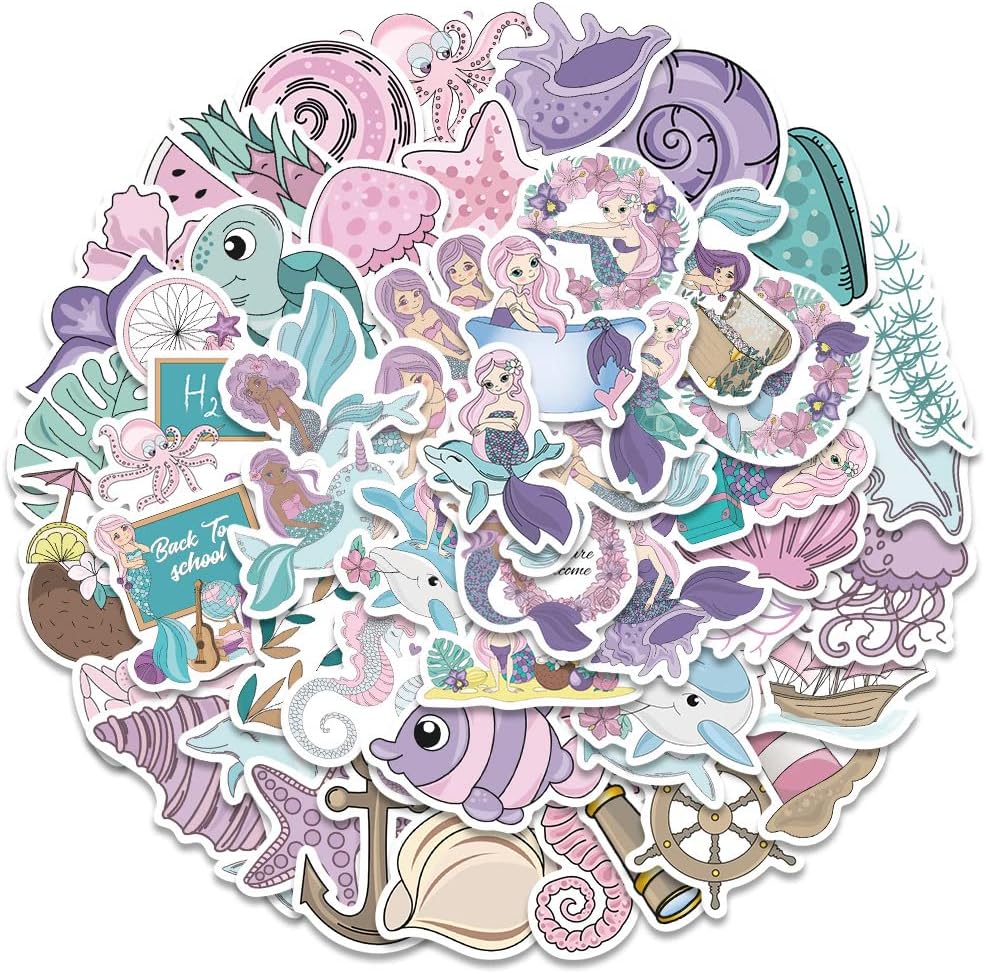 Amazon.com: Jaurney Cute Mermaid Ocean Stickers for Kids Girls,56PCS ...
