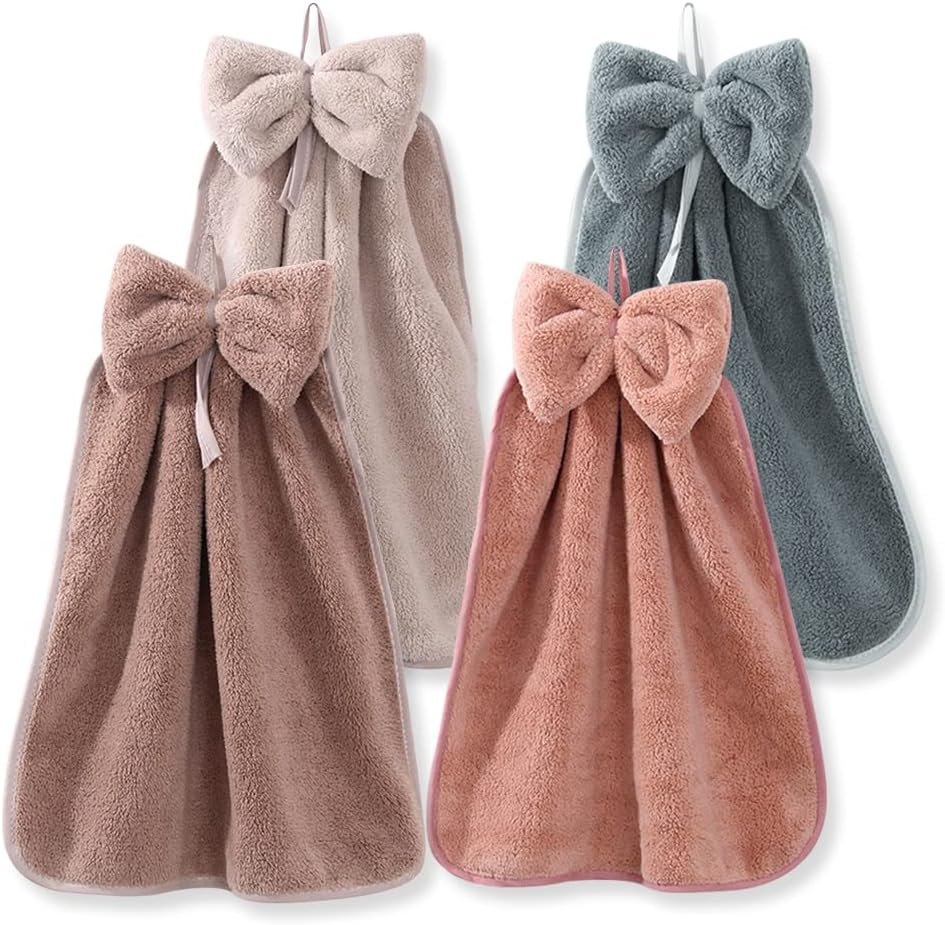 Ailelan Hand Towels with Hanging Loop, 5 Pack Coral fleece Small Hand ...