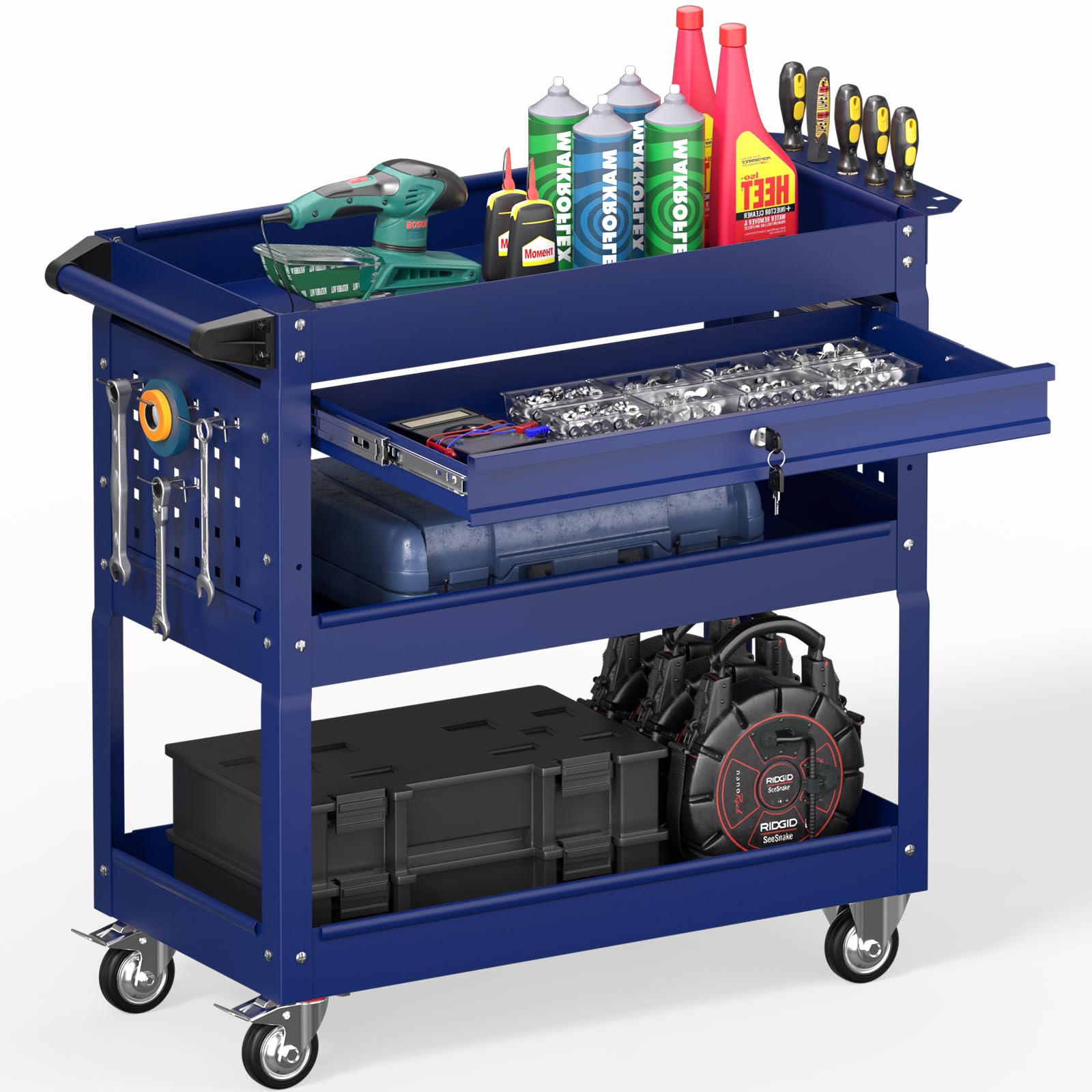 Amazon.com: 3 Tier Rolling Tool Cart on Wheels, Heavy Duty Service Cart ...