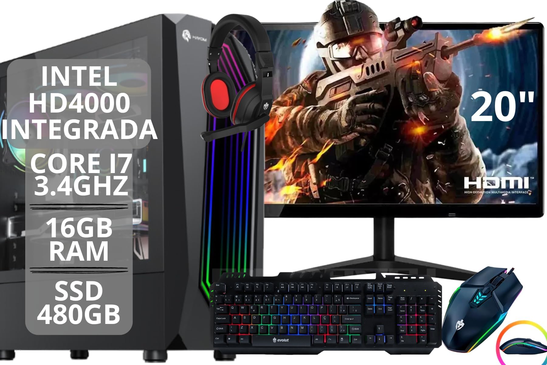 PC Gamer Completo Intel Core I7 3.4GHz 16GB DDR3 SSD 480GB Monitor 19 ...