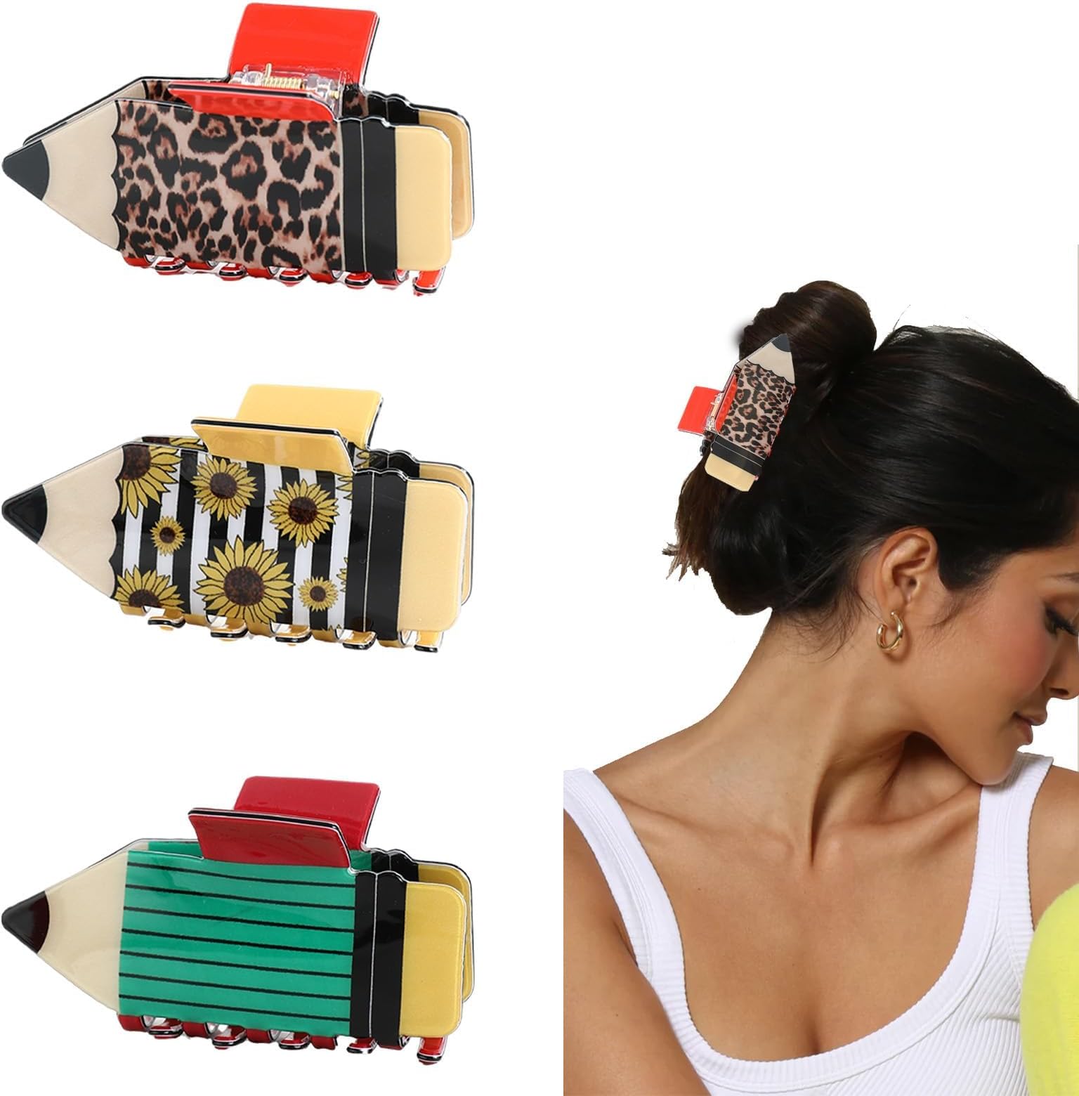 Amazon.com : HZEYN 6 Pack Teacher Hair Clips Funny Pencil Teacher Apple ...