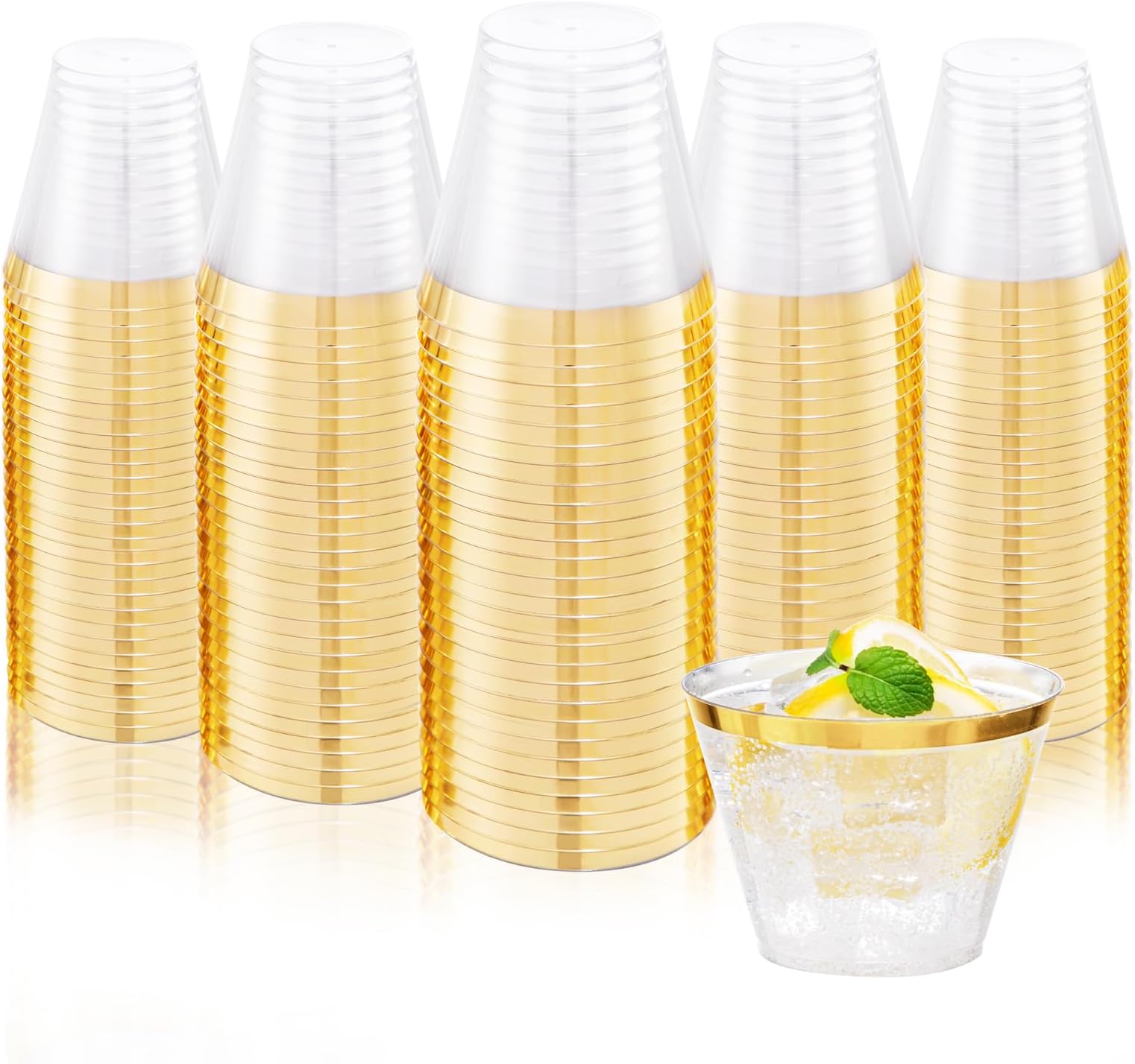 Amazon.com: 100 Gold Rim Plastic Fancy Elegant Disposable Cups Party ...