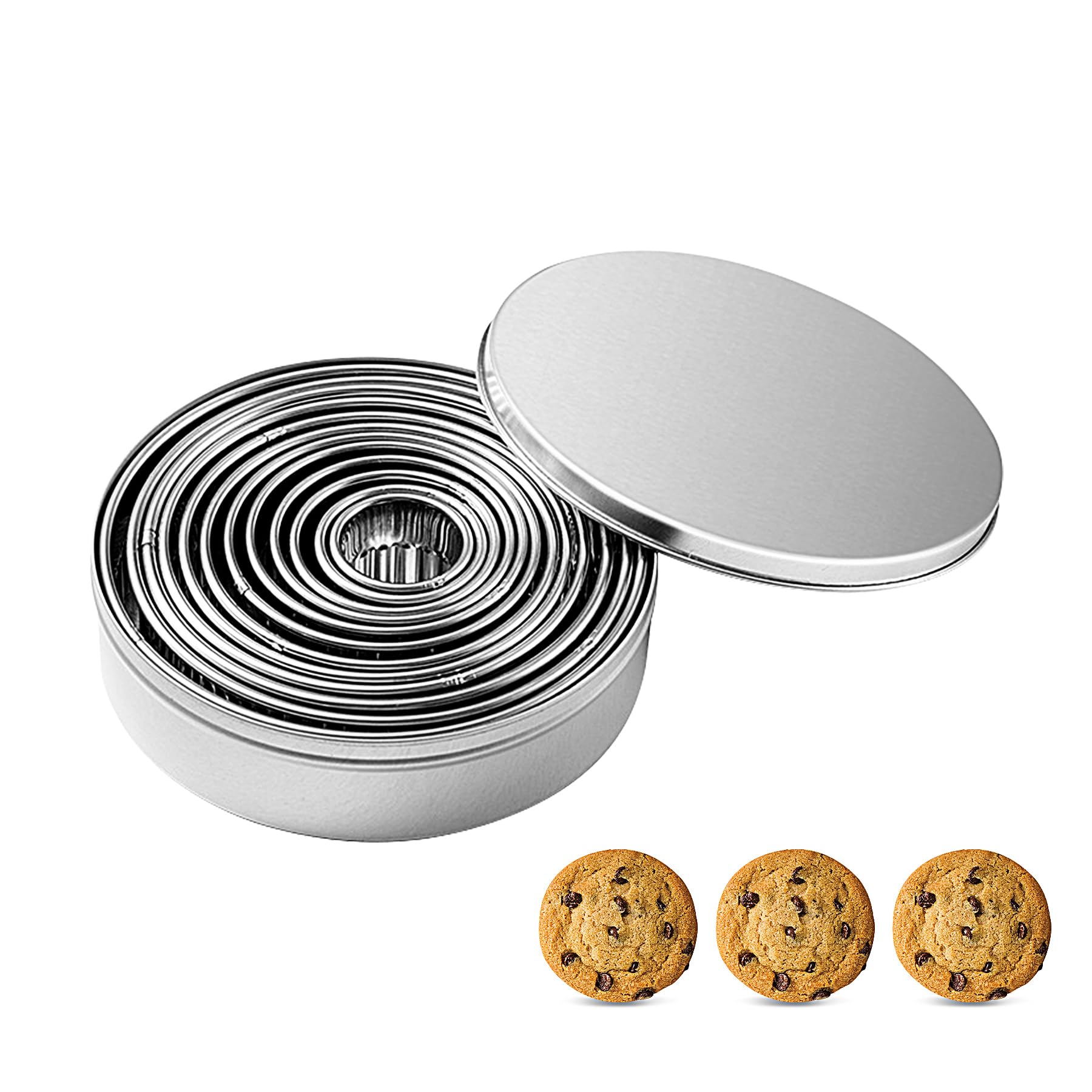 Amazon.com: 12 ROUND STAINLESS STEEL COOKIE CUTTERS, Fluted Cookie ...