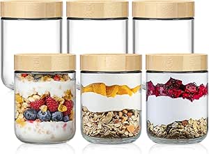 Amazon.com: NETANY 6-pack 16oz Glass jars with Airtight Lids, Overnight Oats Containers with ...