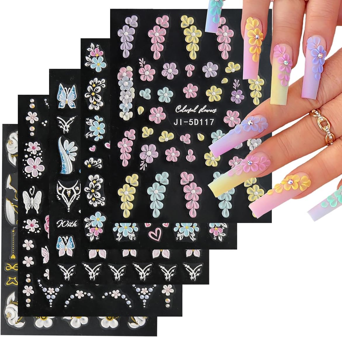 Amazon.com: OSTTMA 4 Sheets Sunflower Nail Art Stickers Floral Flower ...