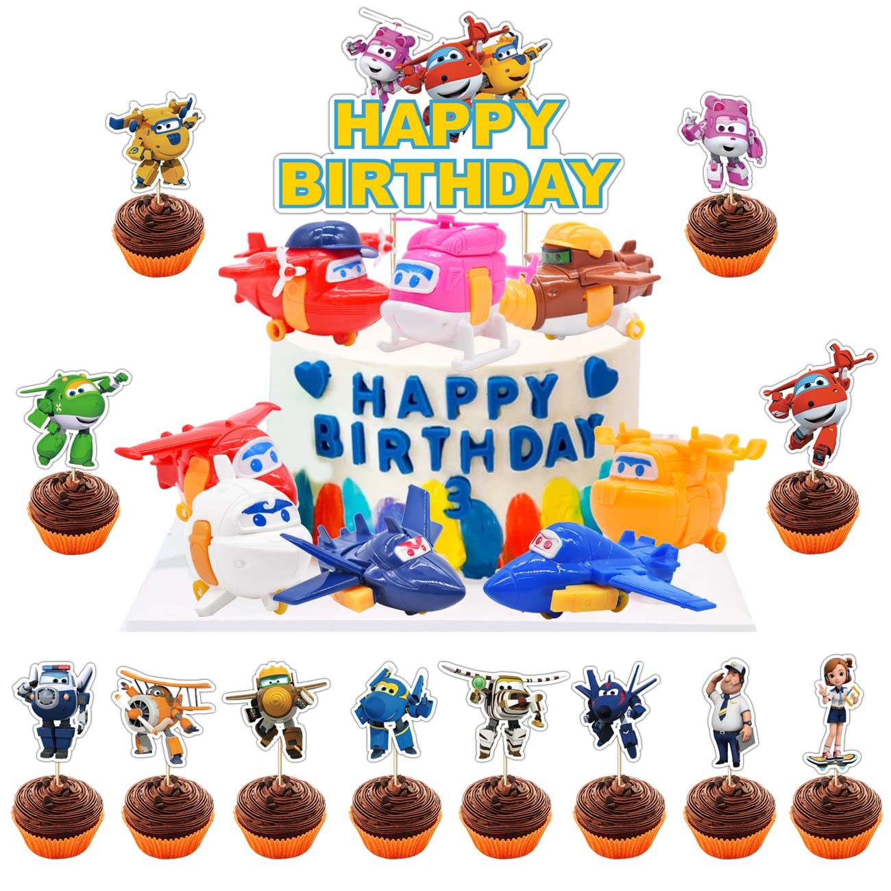 Buy 13 pcs Super Wings Cake Toppers,8 pcs Mini Figures Set, Birthday ...