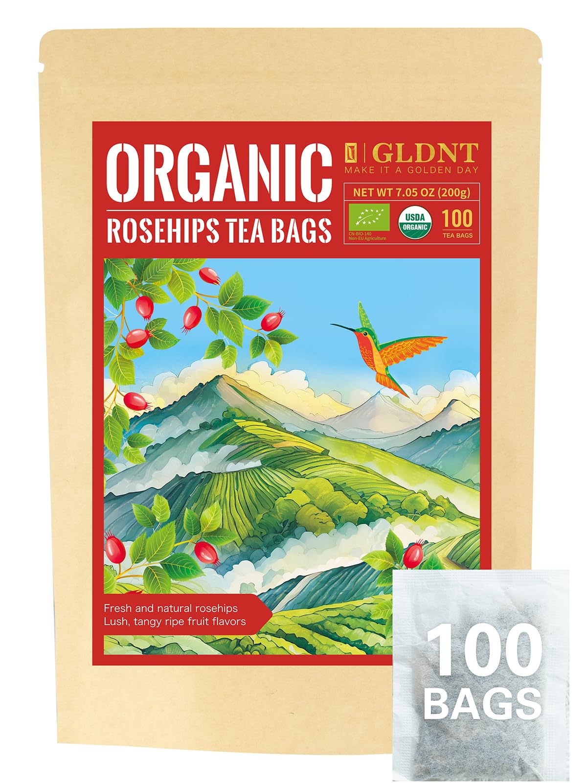 Amazon.com : GLDNT Organic Rosehips Tea Bags, Organic Rose Hips, Fruity ...