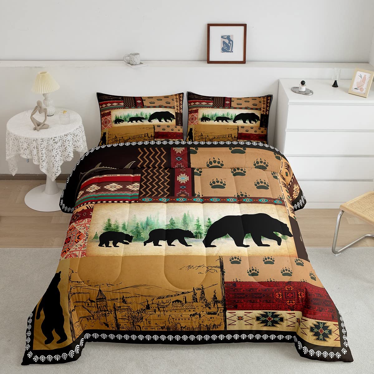 Amazon.com: Erosebridal Rustic Bear Comforter Set Twin, Southwestern ...