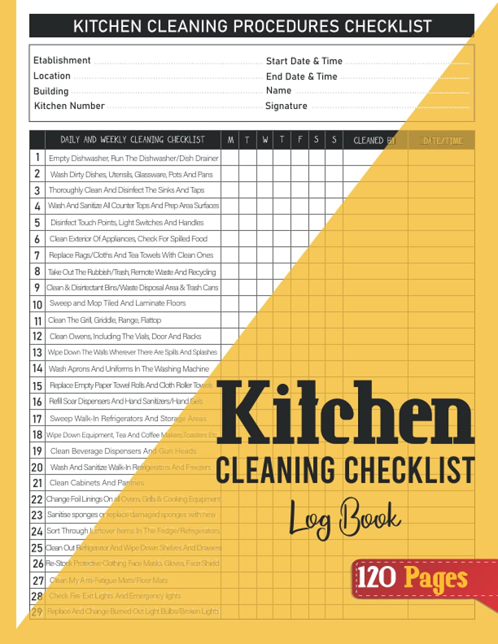 Kitchen Cleaning Checklist Log Book 120 Pages Daily And Weekly ...