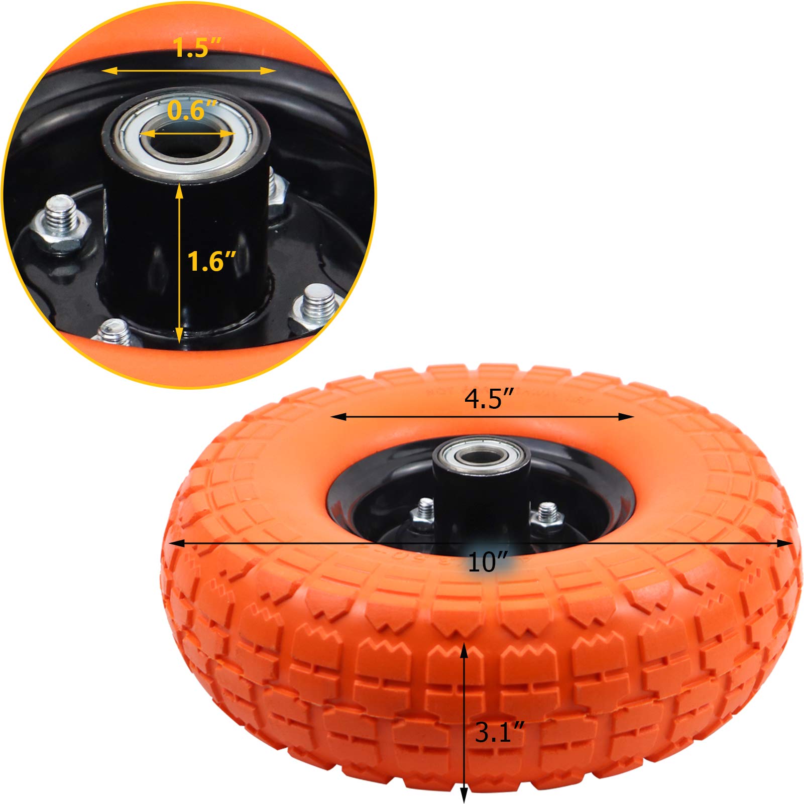 10" Flat Free Tires Solid Rubber Tyre Wheels?4.10/3.50-4 Air Less Tires ...