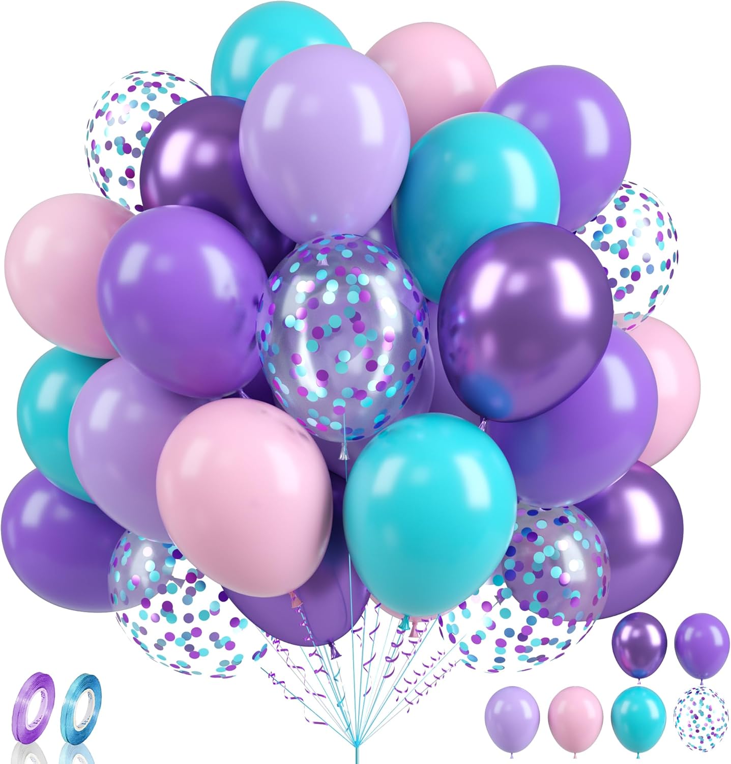 Amazon.com: Mermaid Party Balloons, 60PCS Purple Pink Blue Balloons, 12Inch Metallic Purple Teal ...