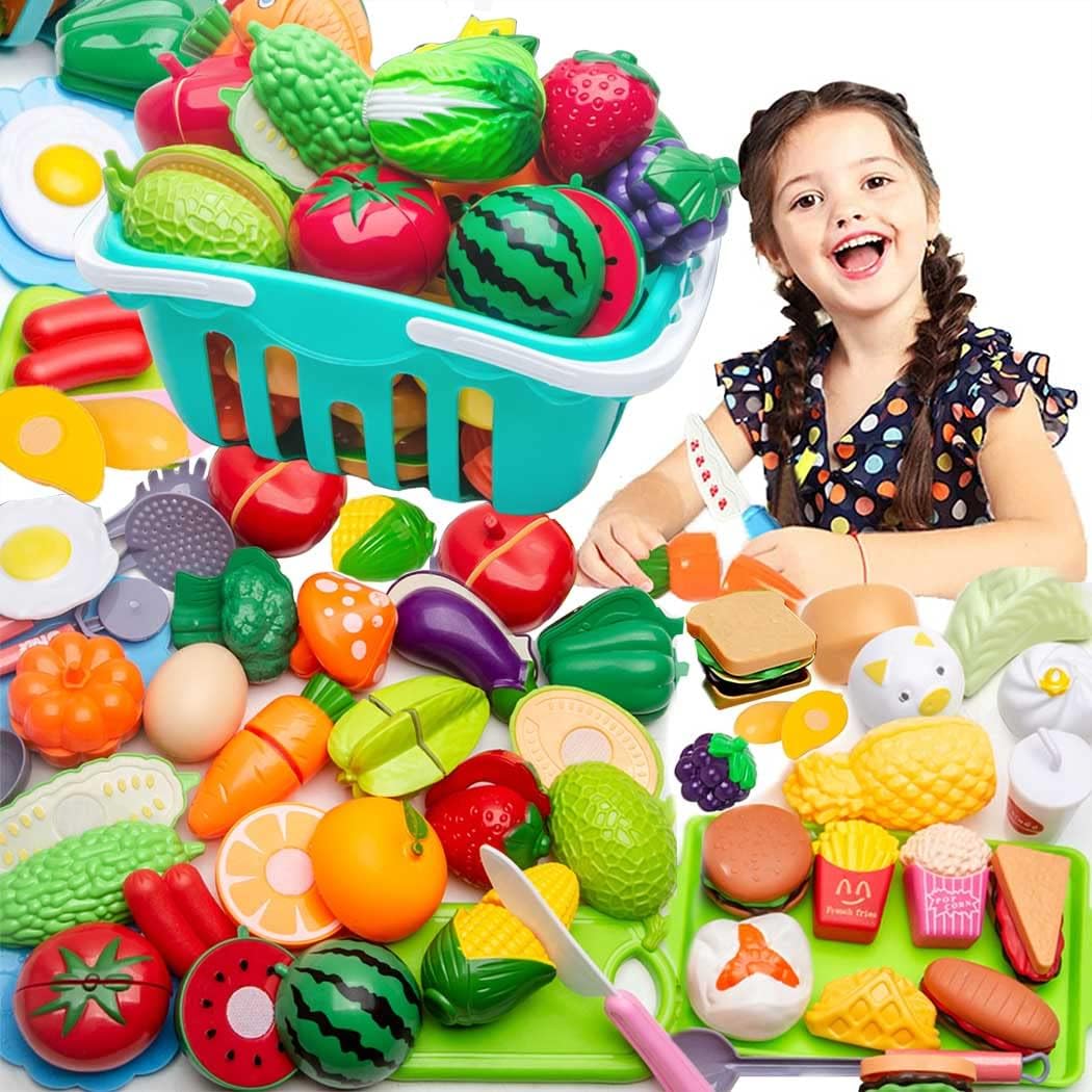 Fruits and Vegetables Toy for Kids, 64 PCS Play Food Set for Kids ...