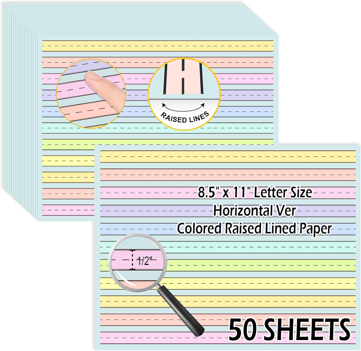 Amazon.com : 50 Sheets Horizontal Handwriting Paper Raised Line Paper ...