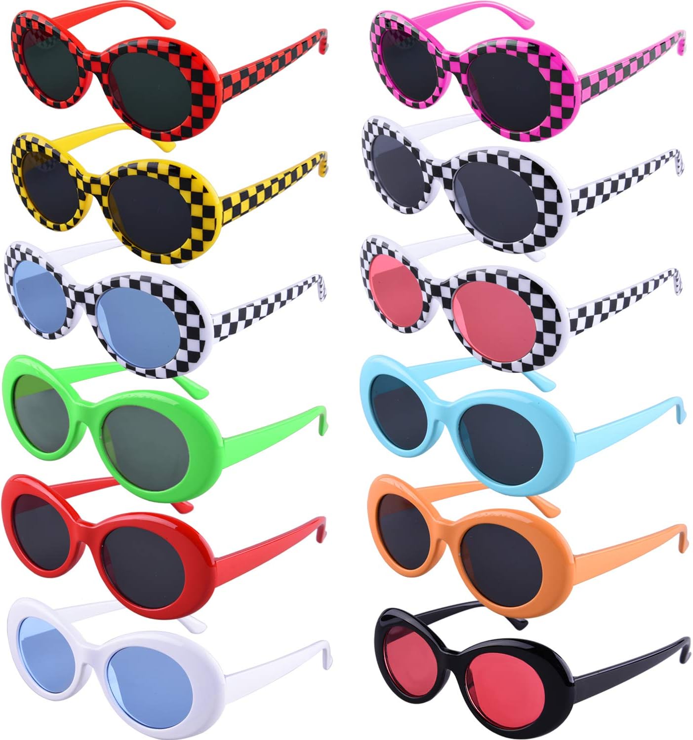 SIQUK 12 Pairs Retro Clout Oval Goggles 12 Colors Retro Kurt Mod ...