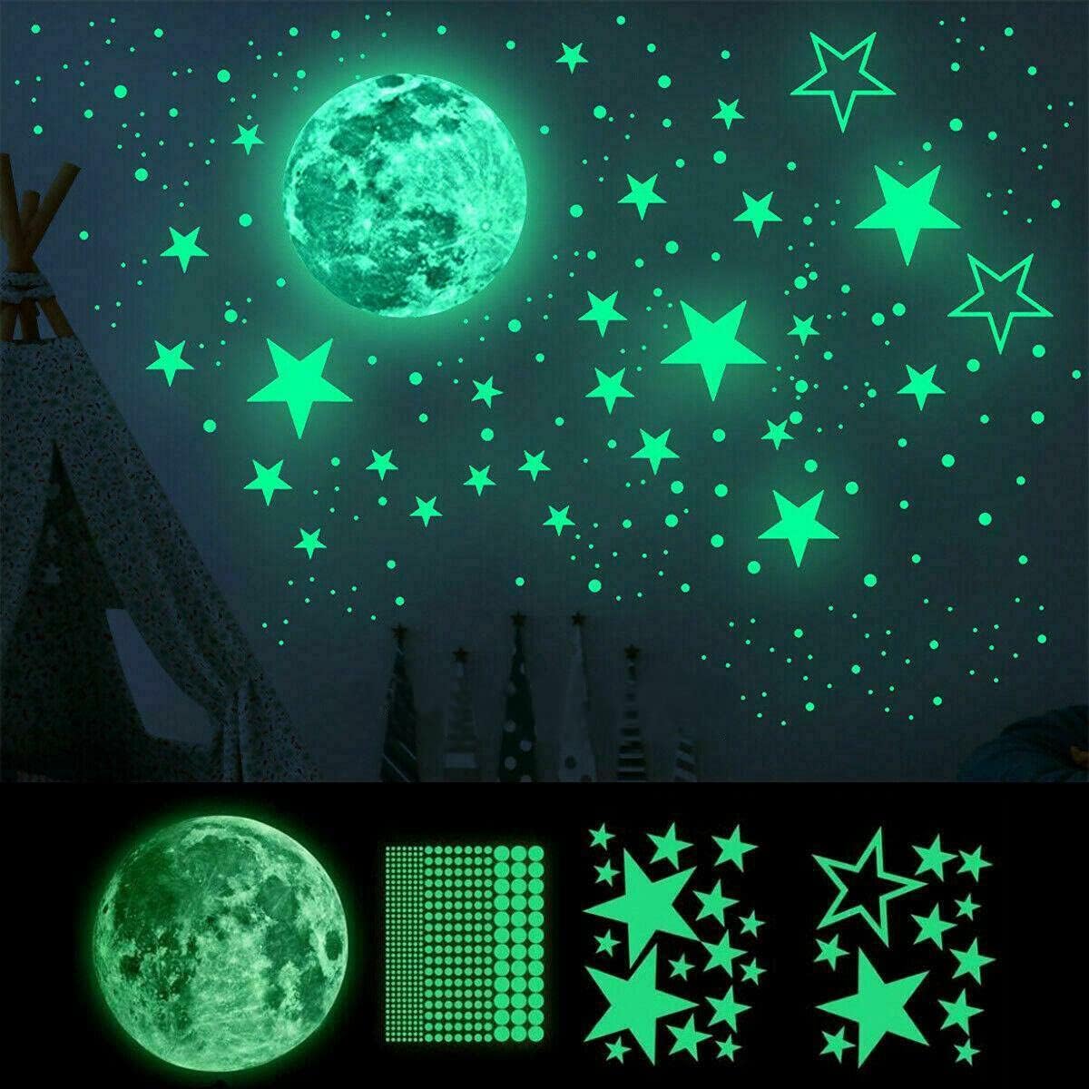 Amazon.com: Marsway Kids Removable Moon Stars Glow in The Dark Sticker ...