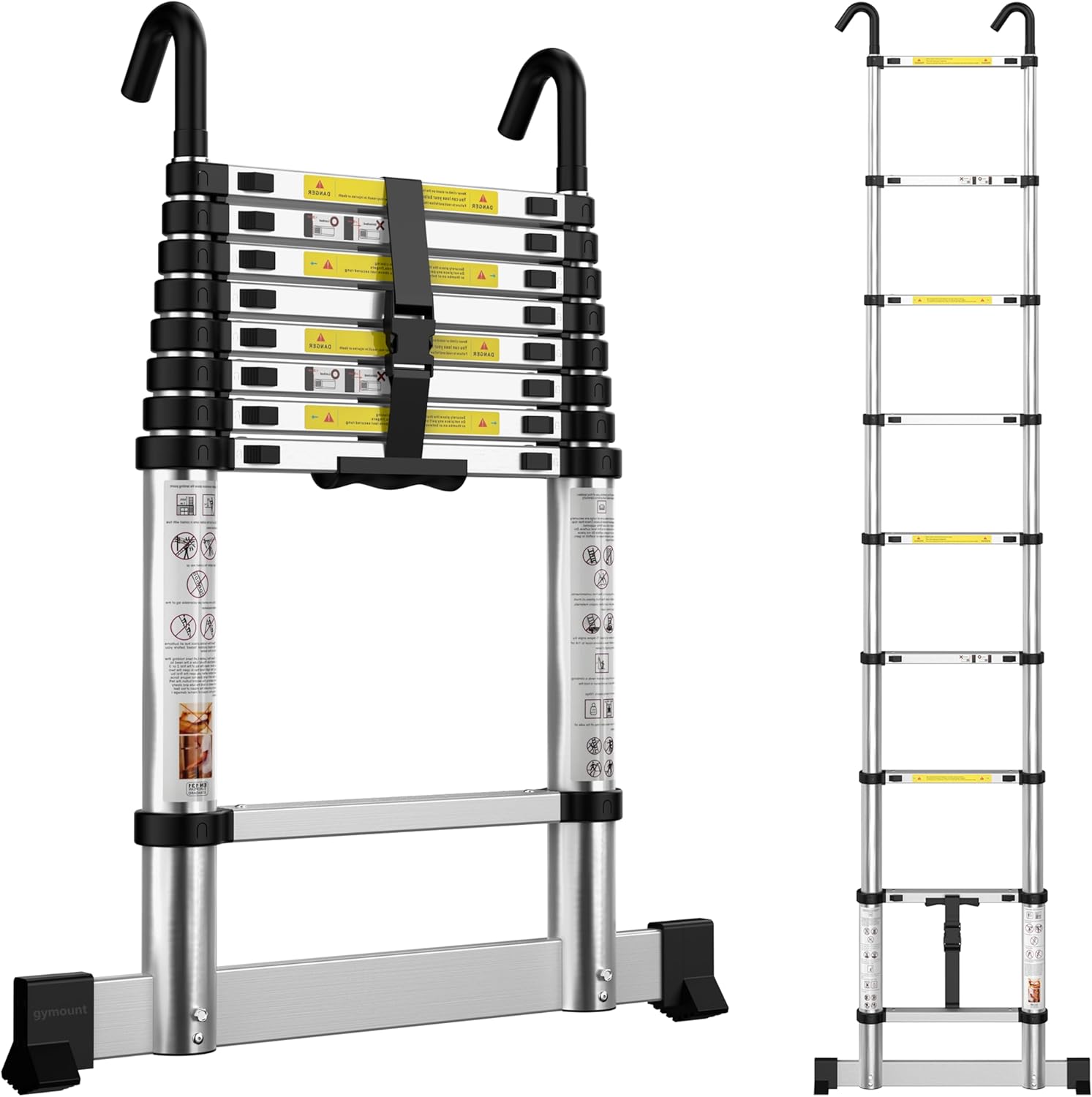 Telescopic Ladder 2.6M Aluminium Extension Extendable Loft Ladder ...
