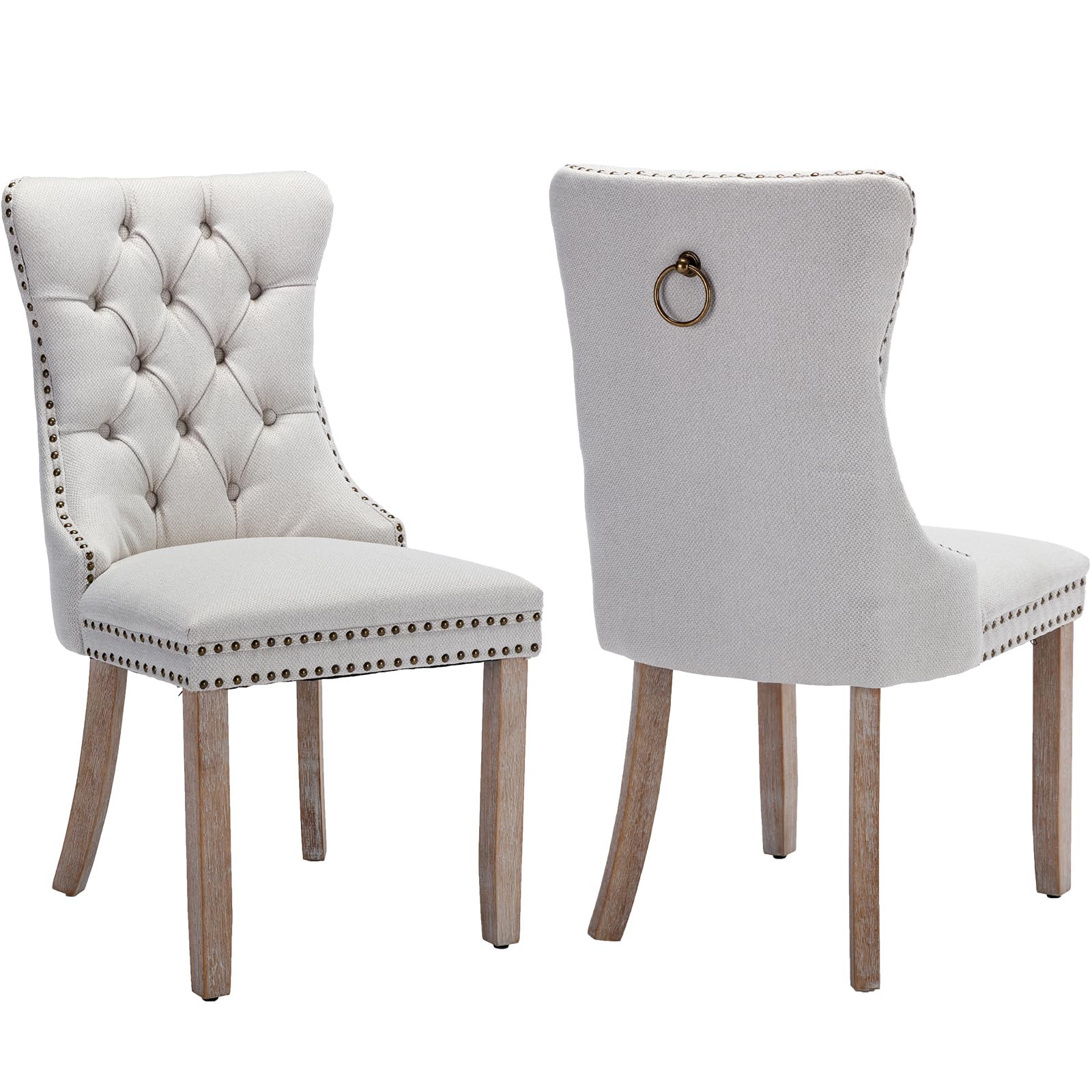 Amazon.com - ODUSE-DAILY Beige Linen Dining Chairs Set of 2, Kitchen ...