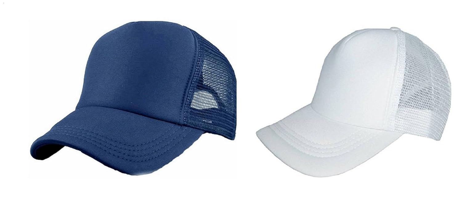 Buy Michelangelo White Half MESH Cap and Navy Half Net Unisex Cap Combo ...