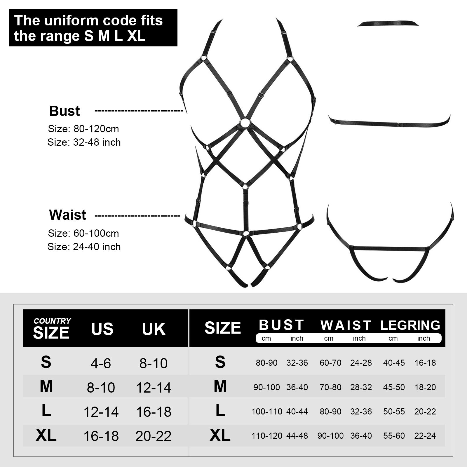 Women Strappy Full Body Harness Lingerie Garter Belt Set Plus Size