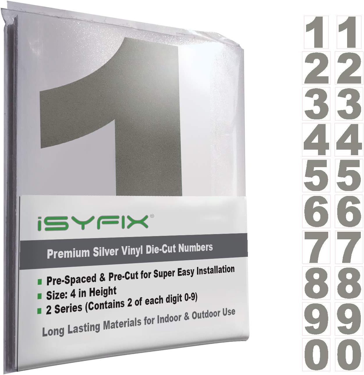 iSYFIX Silver Vinyl Numbers Stickers - 4 Inch Self Adhesive 2 Sets ...