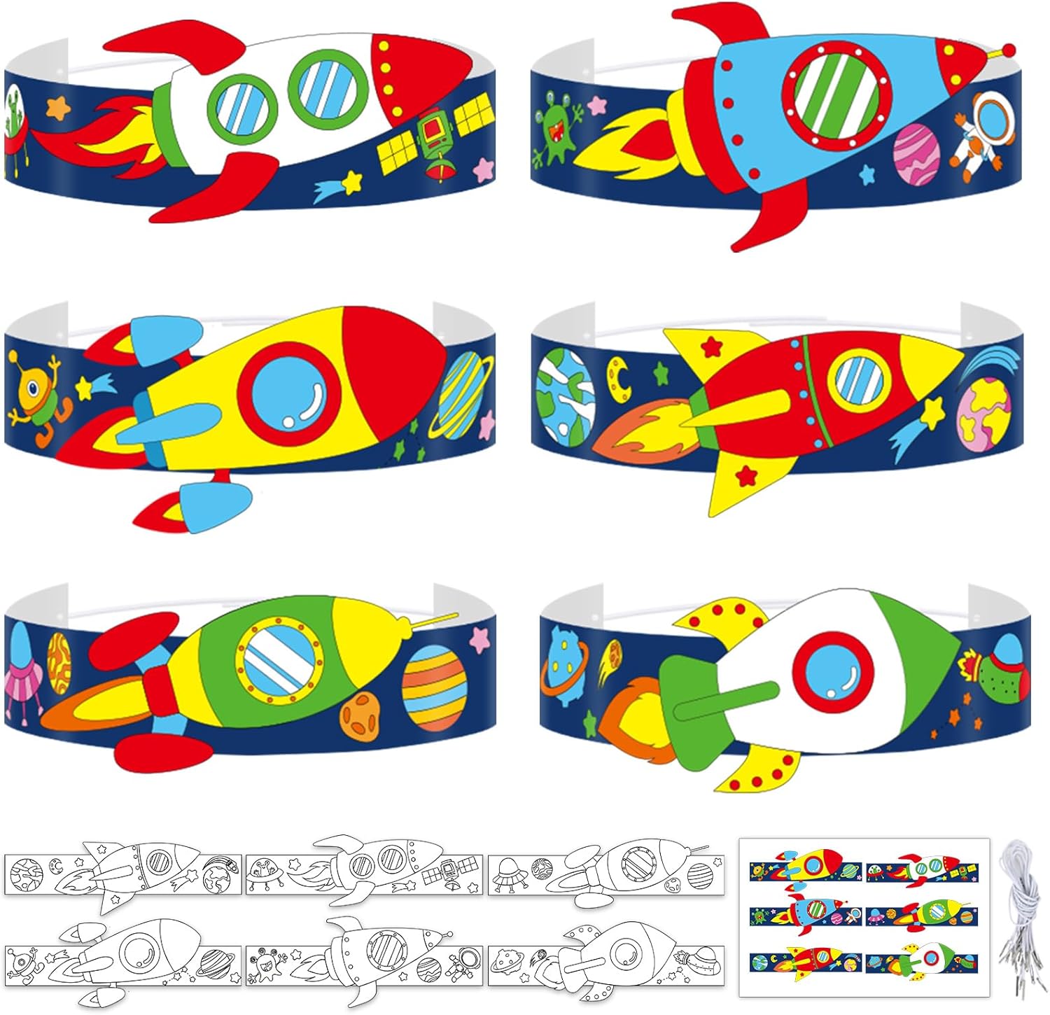 Amazon.com: 24 Sets Space Paper Headbands Craft Kits for Kids Color ...